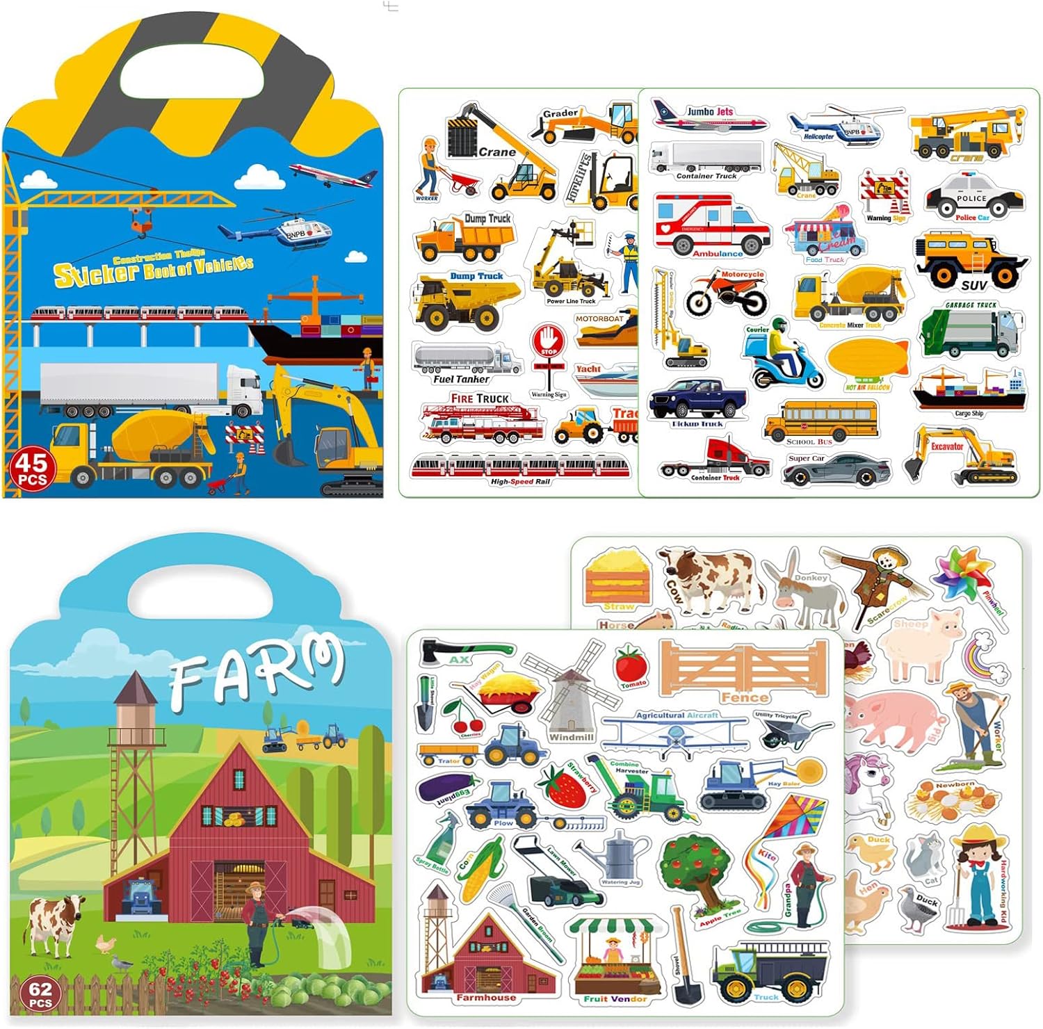 Amazon.com: 2pack Reusable Sticker Books for Kids 2-4,107pcs Vehicle ...