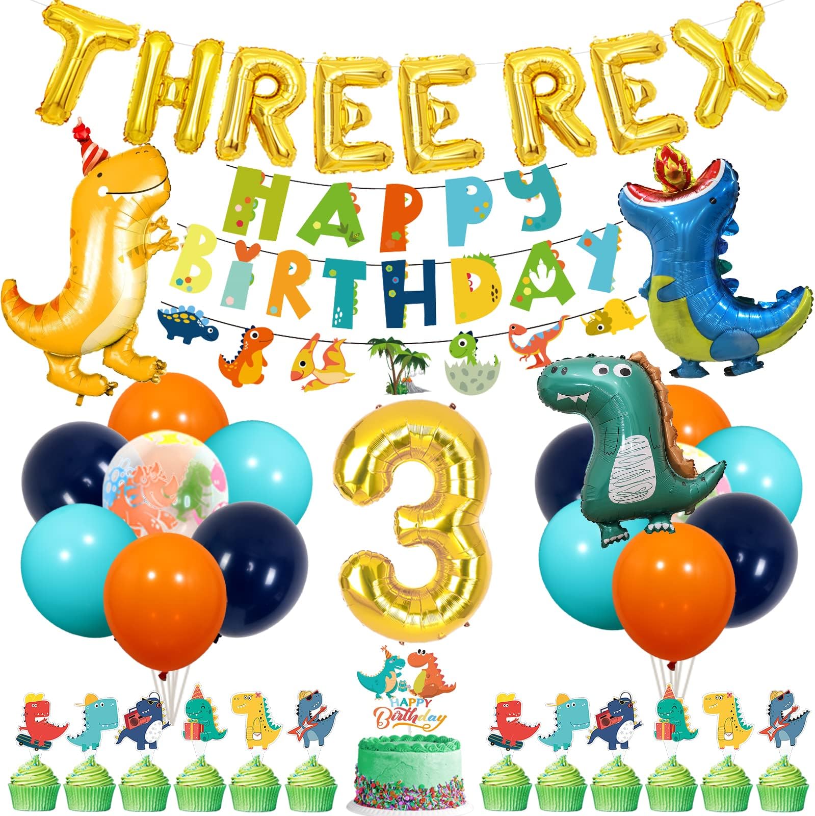 Amazon.com: Three Rex Birthday Party Decorations Honeycomb Centerpieces ...