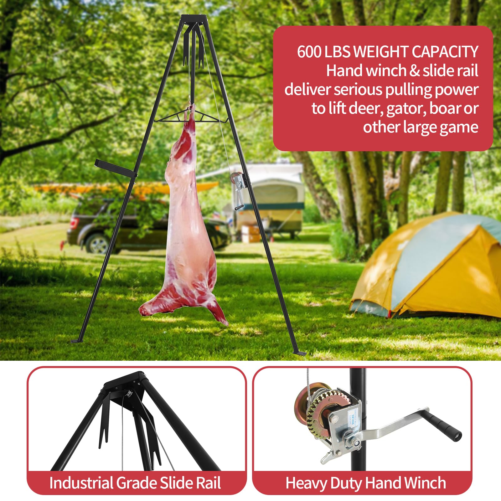Tripod Game Hoist AUSCAMOTEK Gambrel For Deer Hoist Truck Hitch Tree