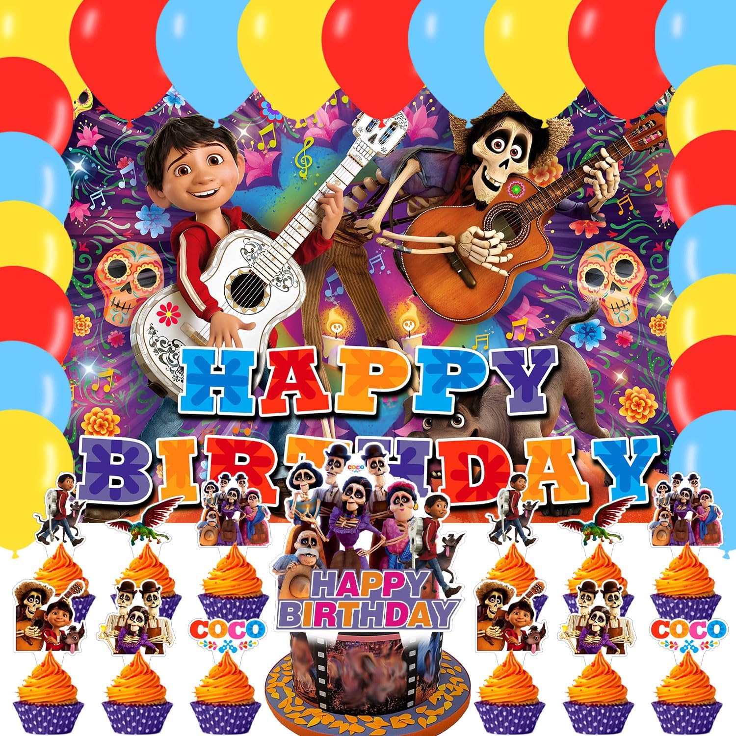 Amazon.com: Coco Party Supplies5x3FT,Cartoon Coco Movie Backdrop ...