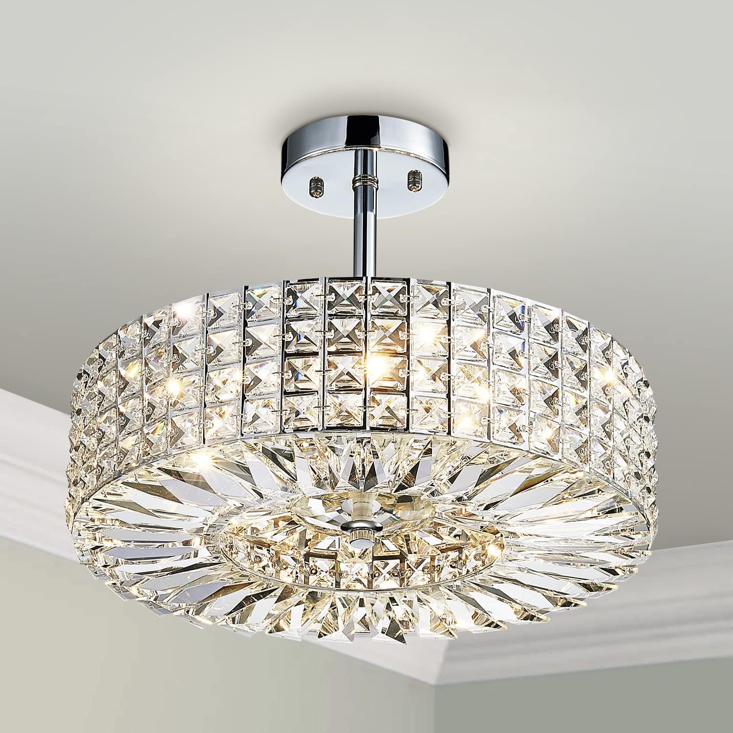 Saint Mossi Modern Crystal Semi Flush Mount with 5 Lights,K9 Crystal ...