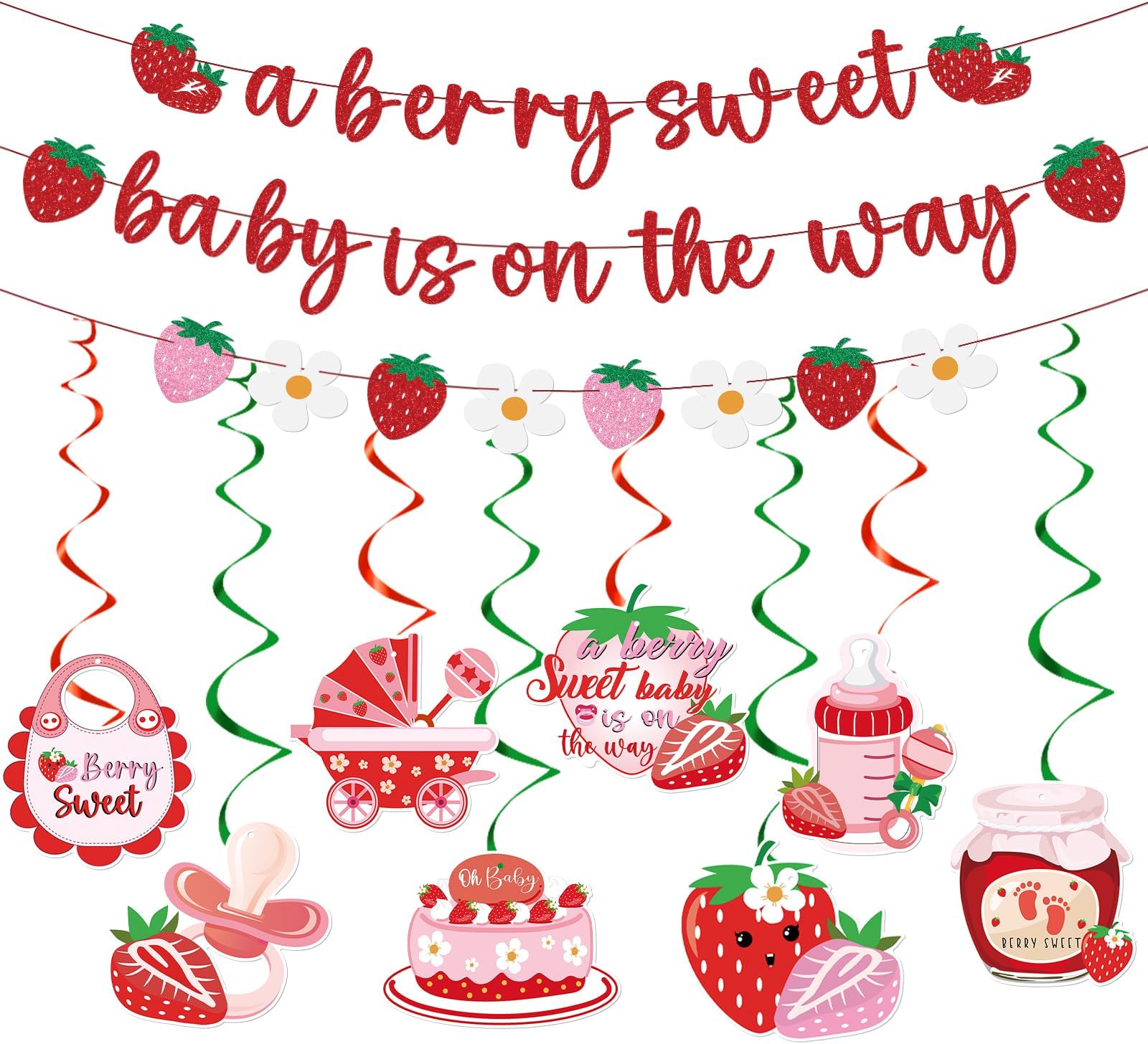Amazon.com: Refavor Strawberry Baby Shower Decorations - A Berry Sweet Baby Is on the Way Banner ...