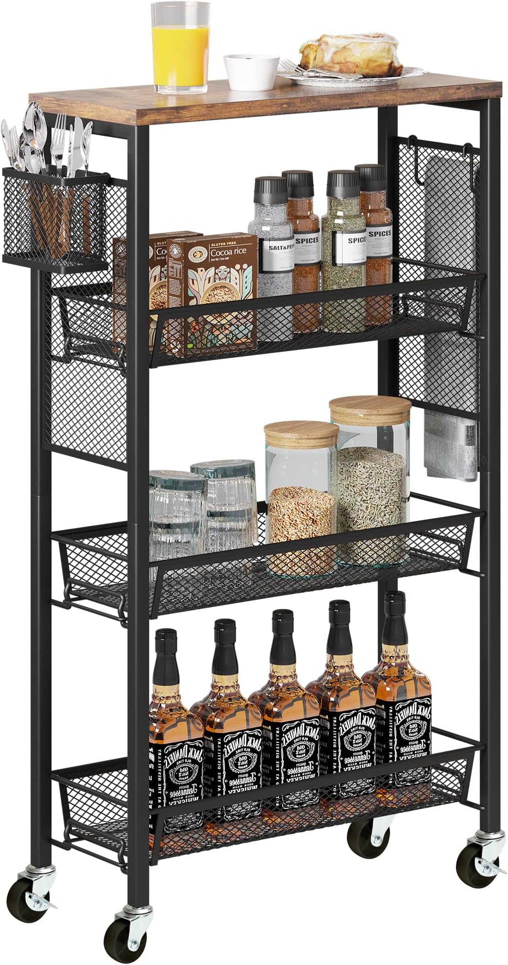 Amazon.com: YASONIC 4-Tier Rolling Cart, Rolling Cart with Wheels ...