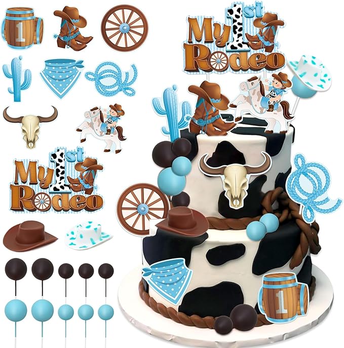Amazon.com: My First Rodeo Cake Topper, JCOOS Cowboy Cake Decorations ...