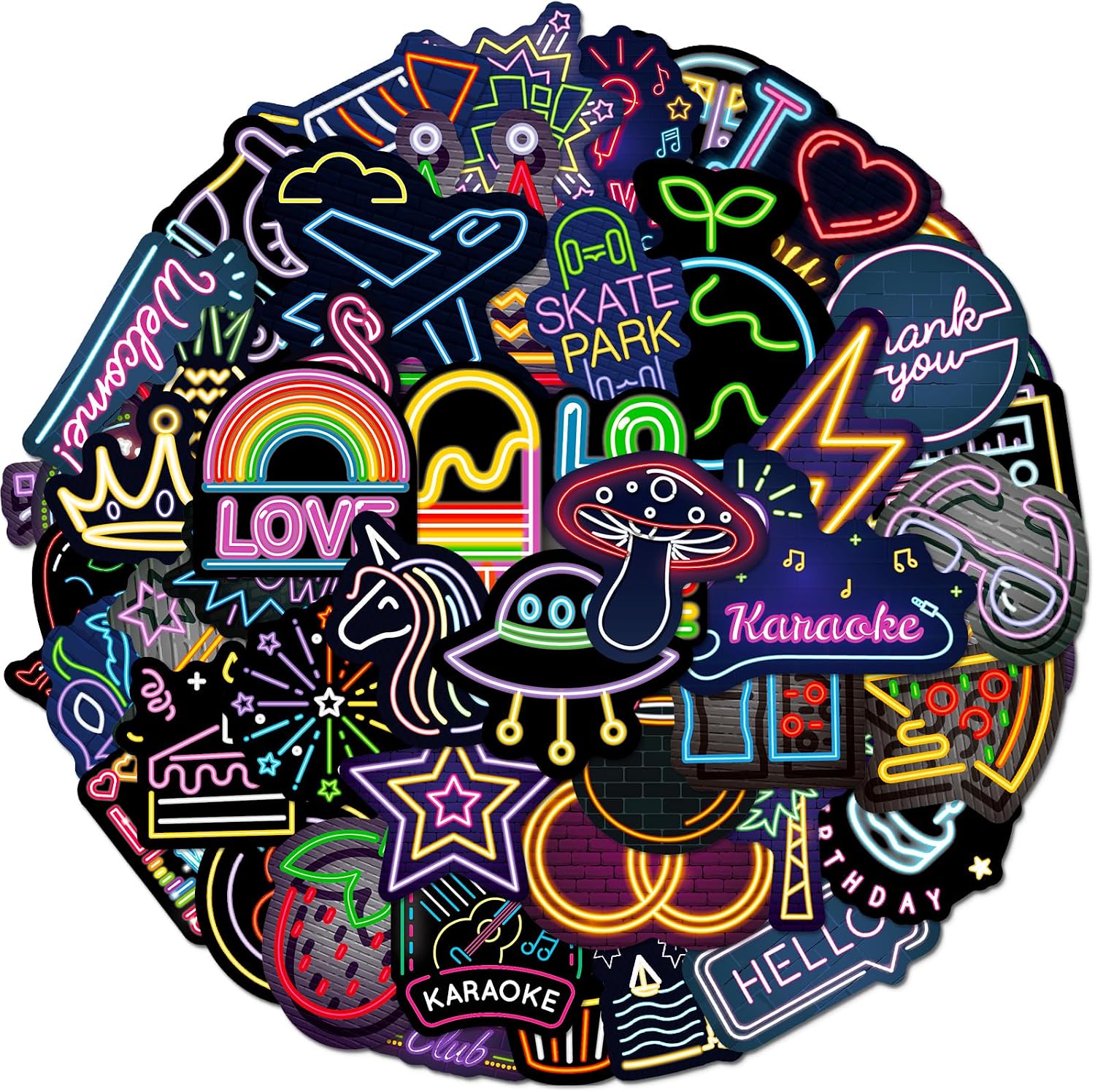 Amazon.com: Cool Neon Stickers for Kids Teens Adults, 50 PCS Waterproof ...