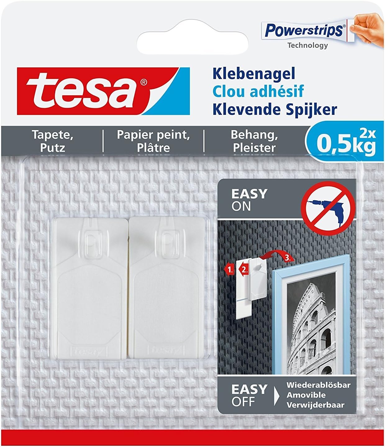 tesa Klebenagel für Tapeten und Putz 1kg - Selbstklebende Nägel für ...