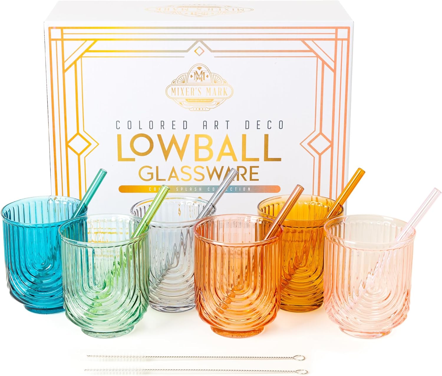 Amazon.com | Handmade Colorful Lowball Glasses - 12 Oz Art Deco ...