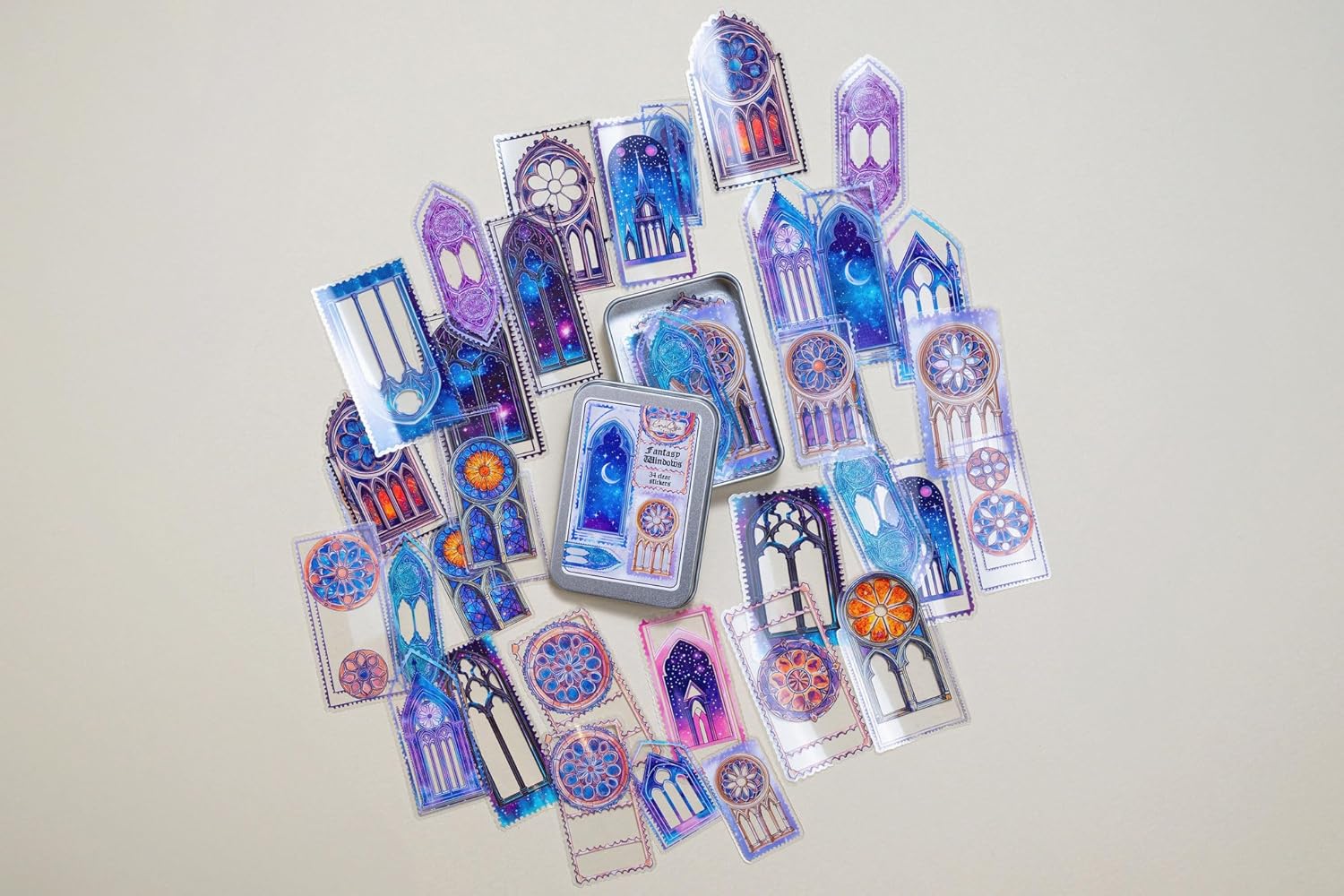 Amazon.com: 34 Pcs Fantasy Windows Sticker Set with Collectible Tin Box ...