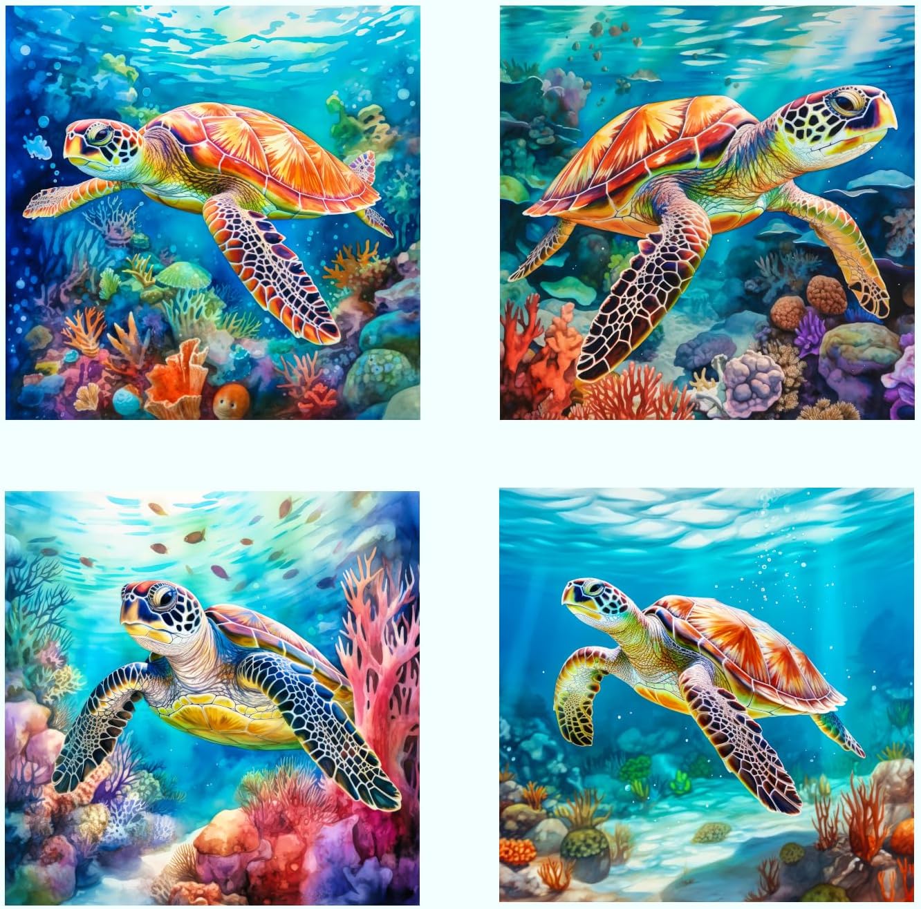 Amazon.com: 4 Piece 6"x6" Sea Turtles Fabric Panel Squares | Quilting ...