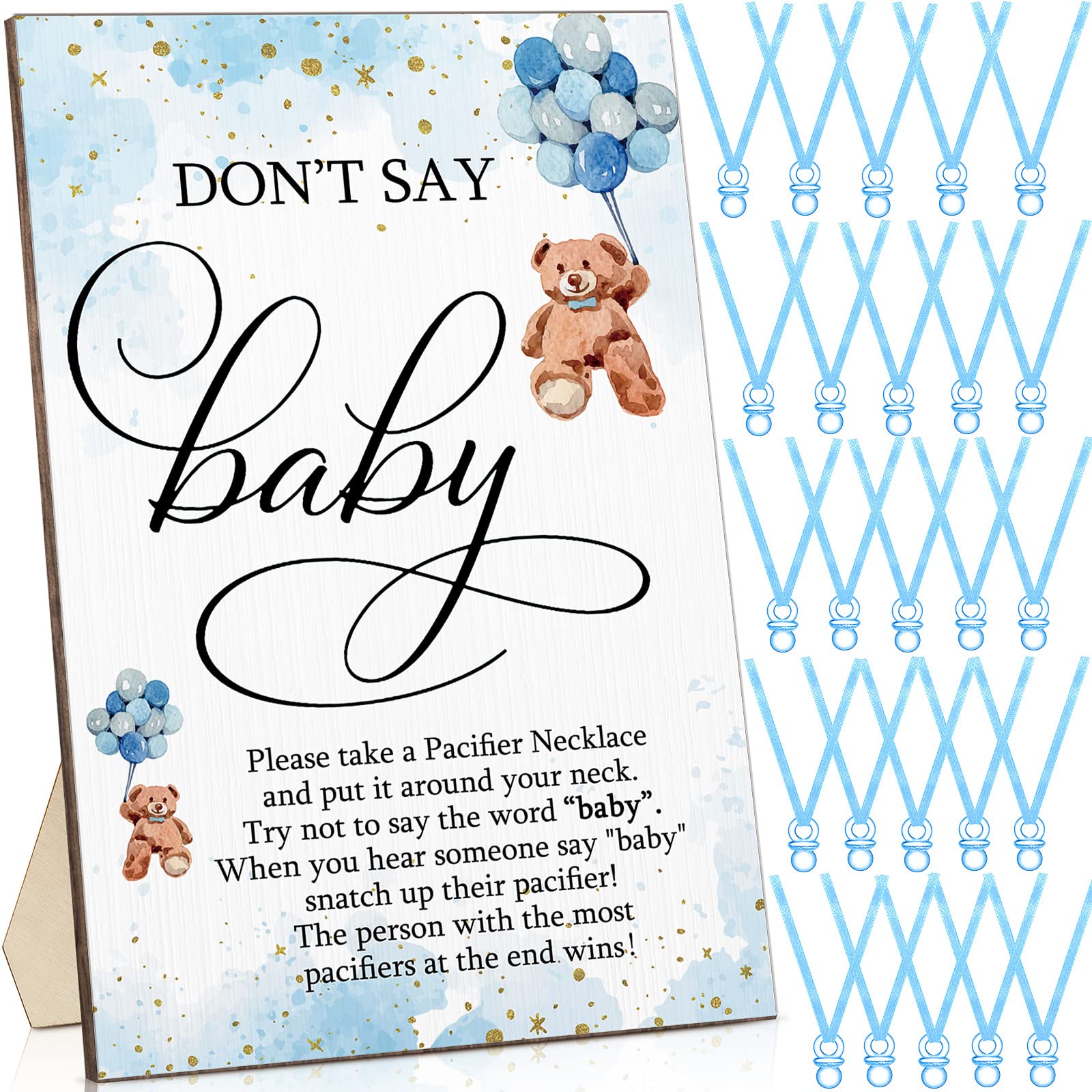 Amazon.com : Wesiti 51 Pcs Cool Baby Shower Game Wooden Bear Sign Baby ...