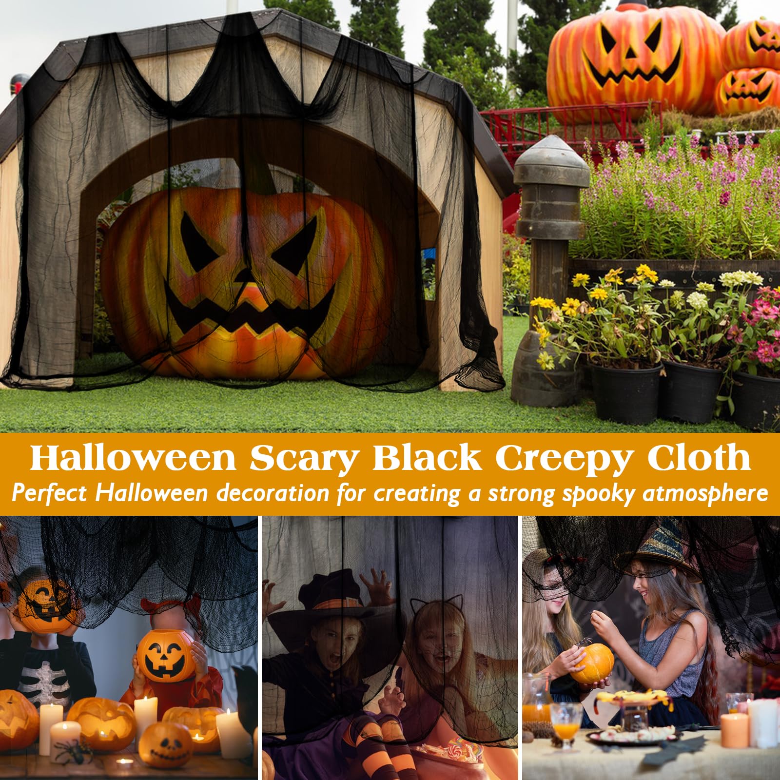 Snapklik.com : 85 X 400 In Halloween Creepy Cloth, Black Spooky ...