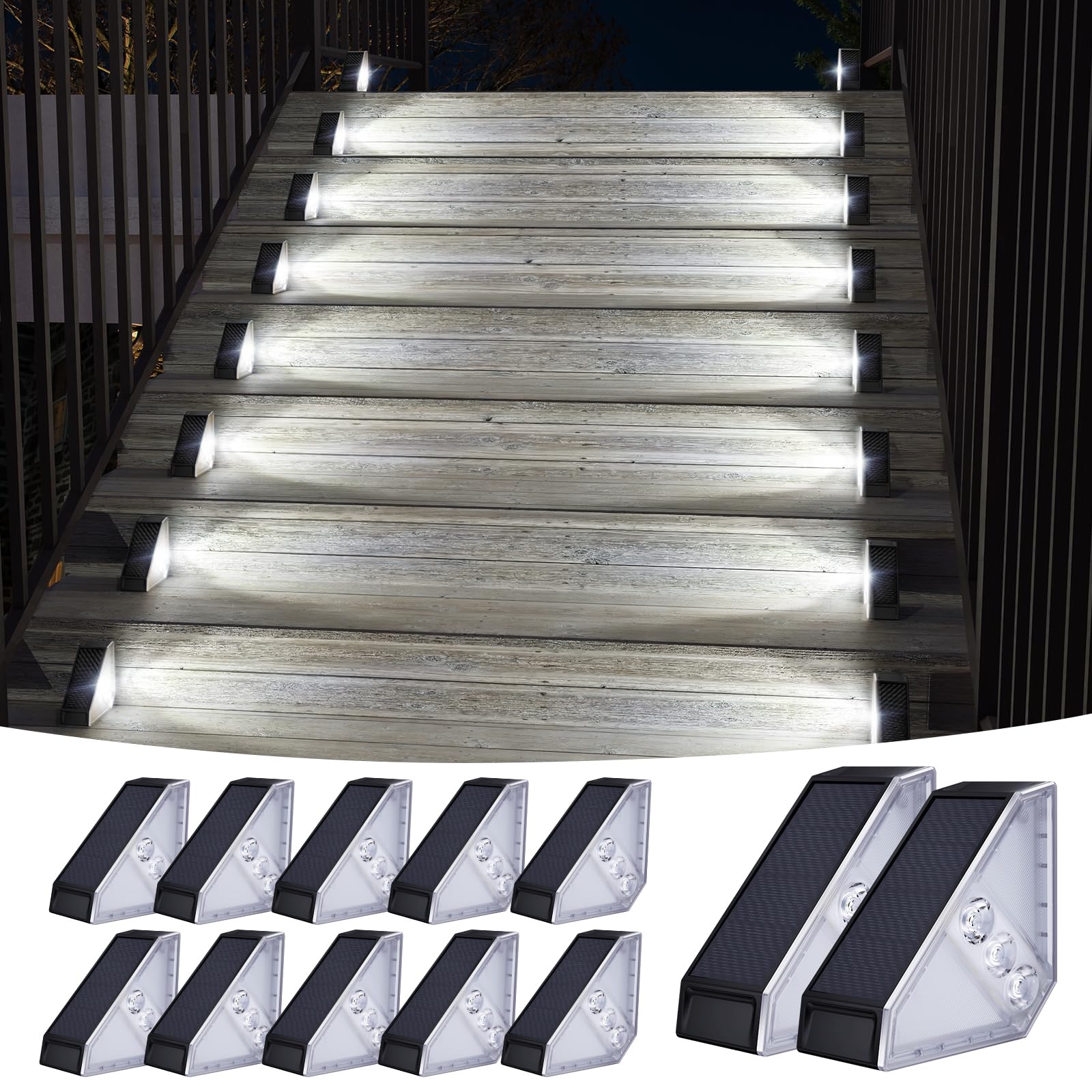 Solar Stair Lights 12 Pack, Solar Step Lights Outdoor Waterproof IP65 ...