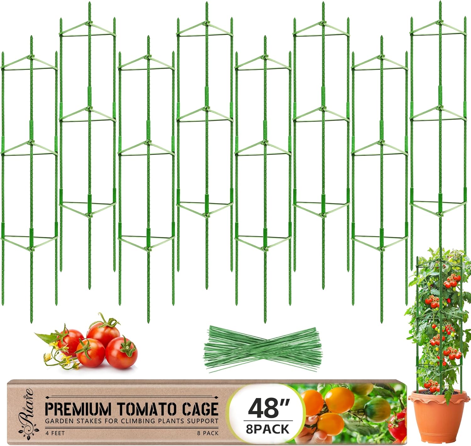 Amazon.com : Riare 8 Pack 4 FT Tomato Cages for Garden- 48inches Heavy ...