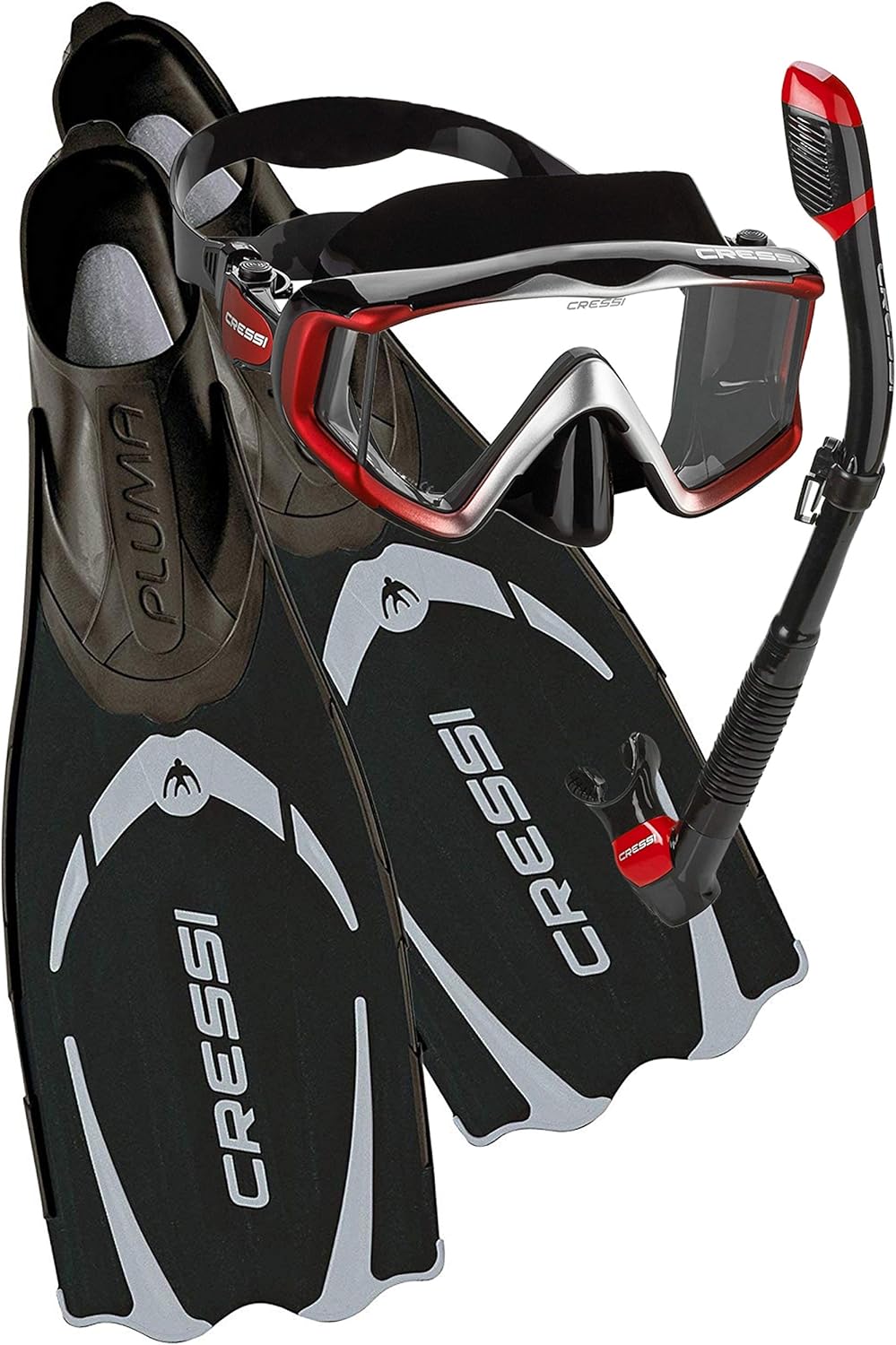 Amazon.com : Cressi Pluma Fin 3 Window Mask and Snorkel - Metalic Red ...