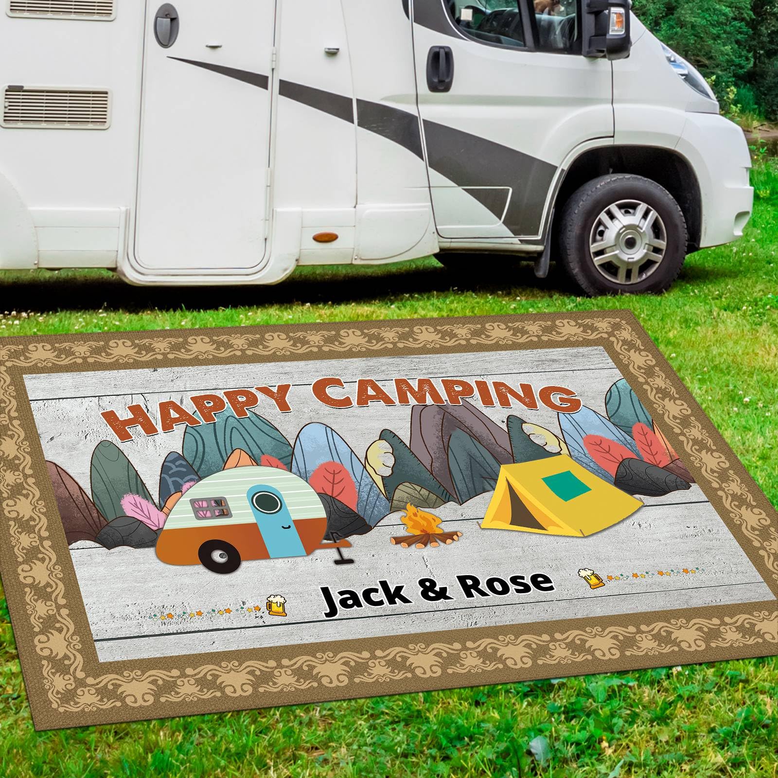 Amazon.com: KafePross Custom RV Rug Happy Camping Outdoor Rug for ...