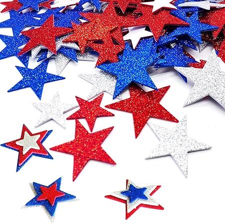 Amazon.com: 450 Pieces Patriotic Foam Stickers Red Blue Silver Glitter ...