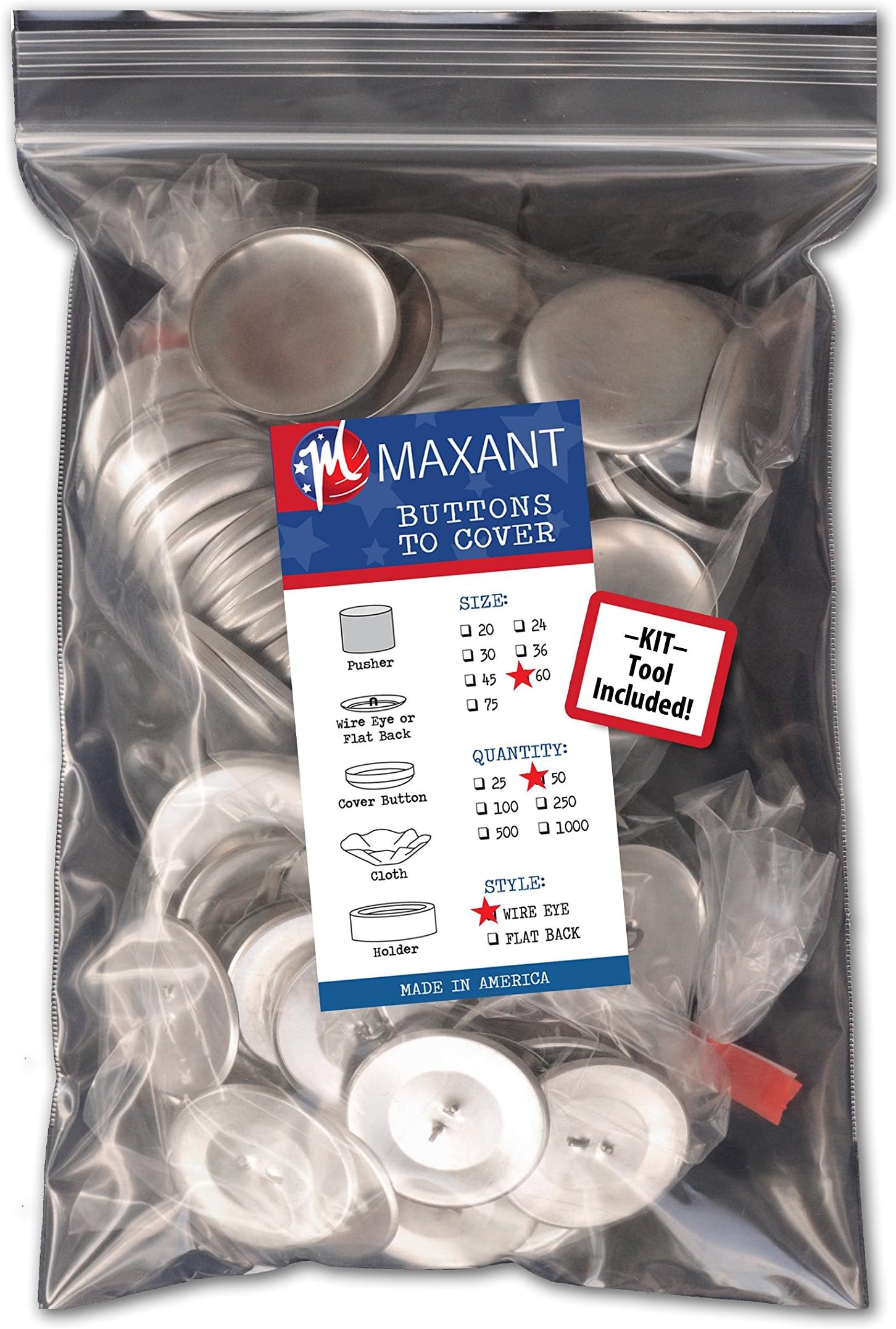 Amazon.com: bwm95 Dritz Half Ball Buttons, 1 1/2 Inch Size 60 2/Pkg.