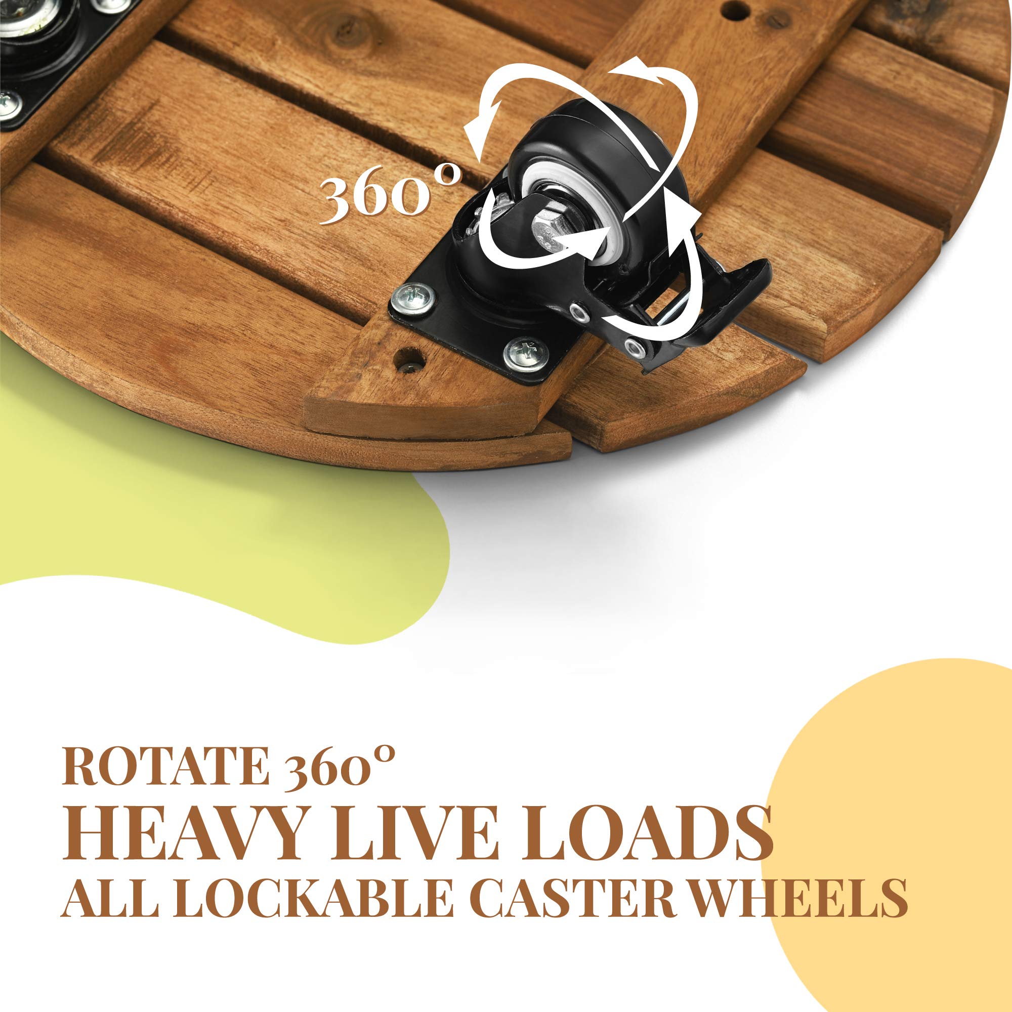 LITADA Acacia Wood Plant Caddy (Set of 2) Plant Dolly Heavy Duty, 12 ...