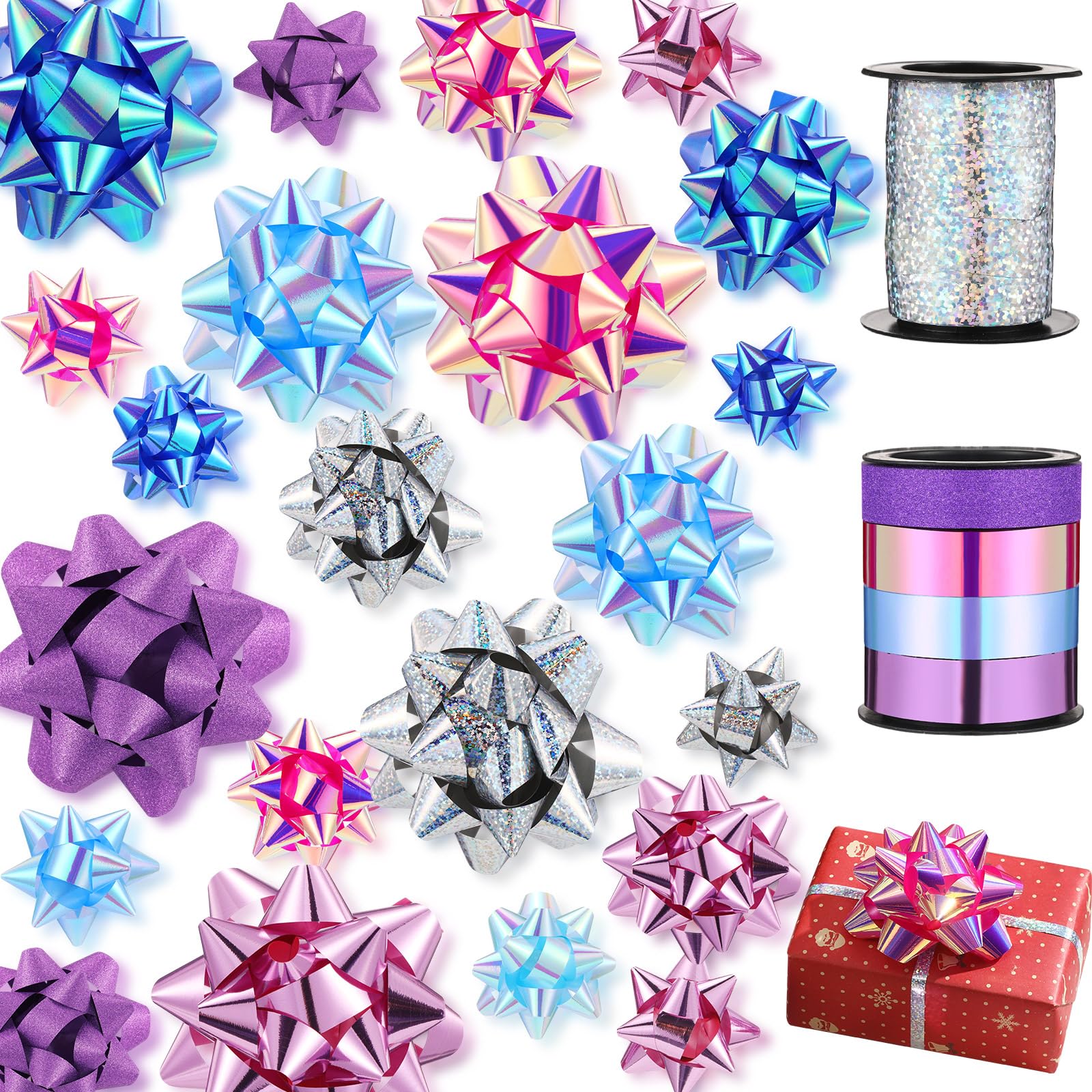 Amazon.com: 36 Pcs Gift Bows Assortment with 2 Crimped Ribbons, Multi ...