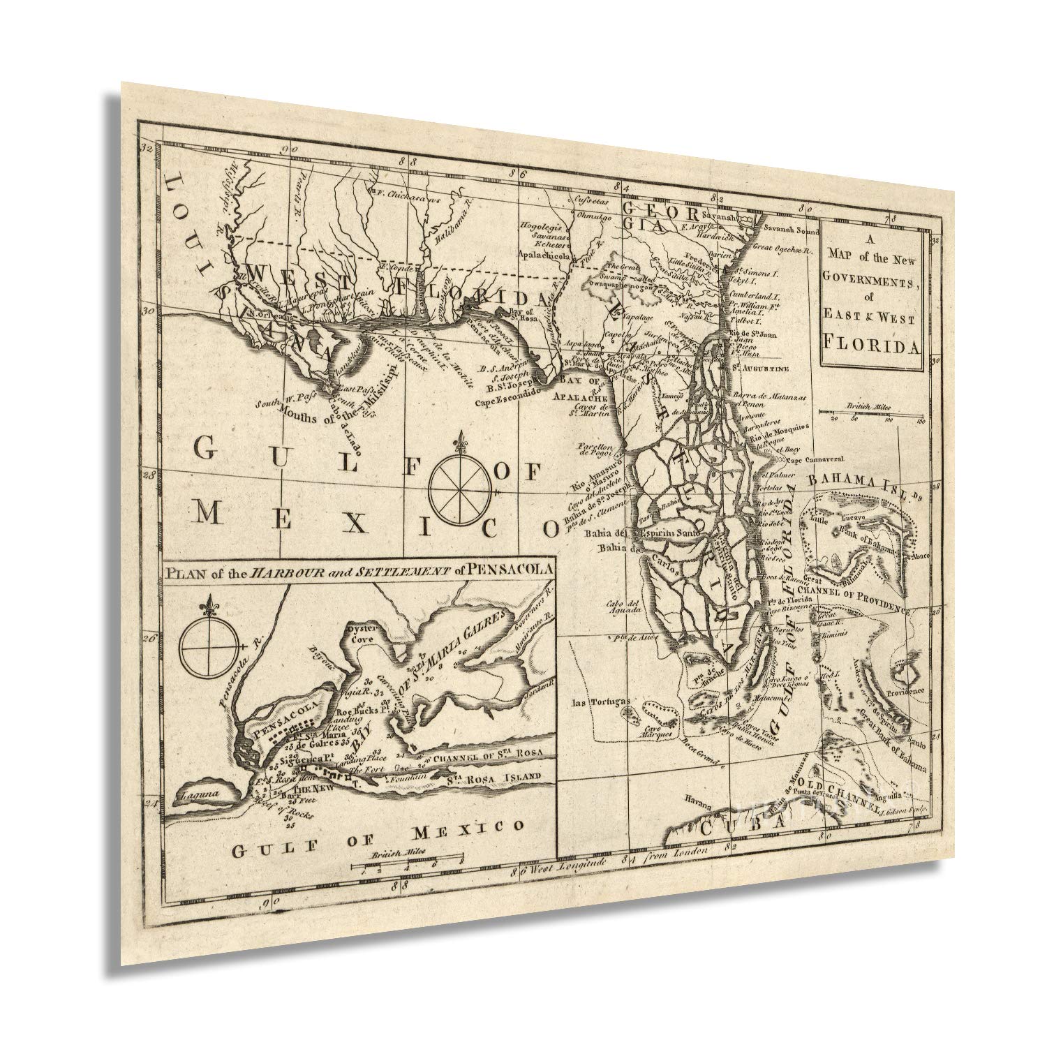 Snapklik.com : HISTORIX Vintage 1763 East & West Florida Map - 24x30 ...