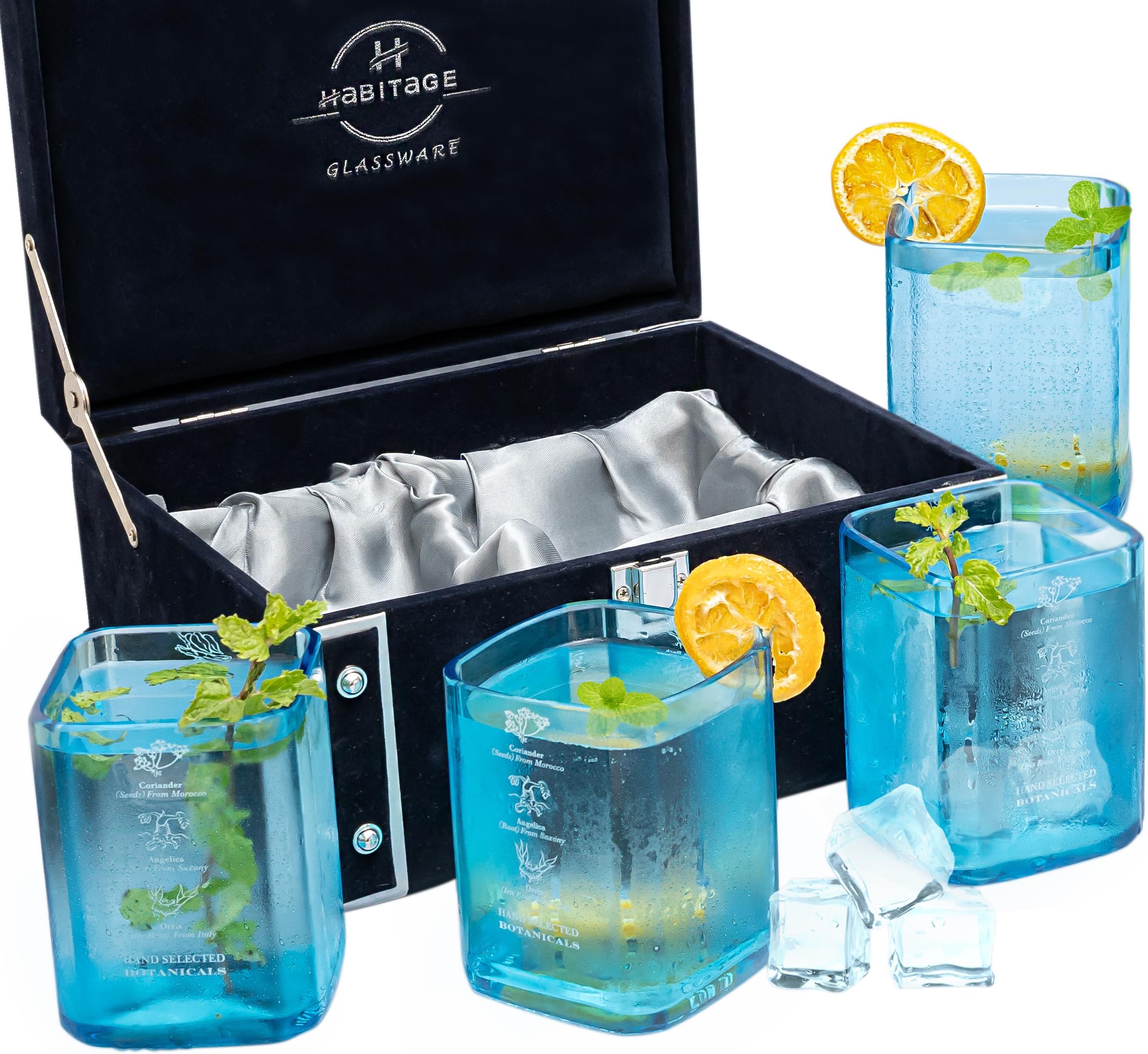 Amazon.com | Habitage Upcycled Bombay Sapphire Gin Glasses Set of 4 ...