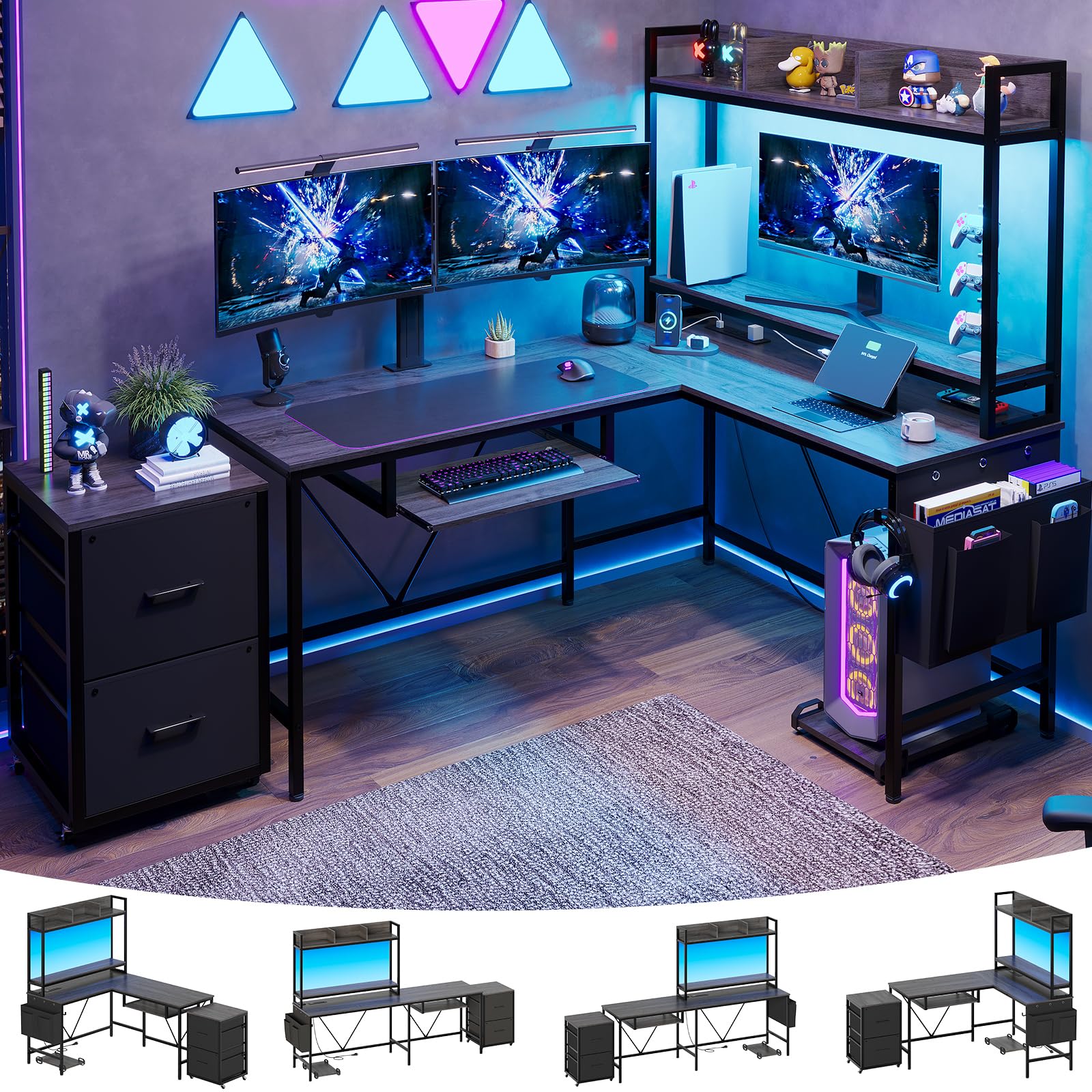 Amazon.com: UPOSOJA L Shaped Gaming Desk with Keyboard Tray, Reversible ...