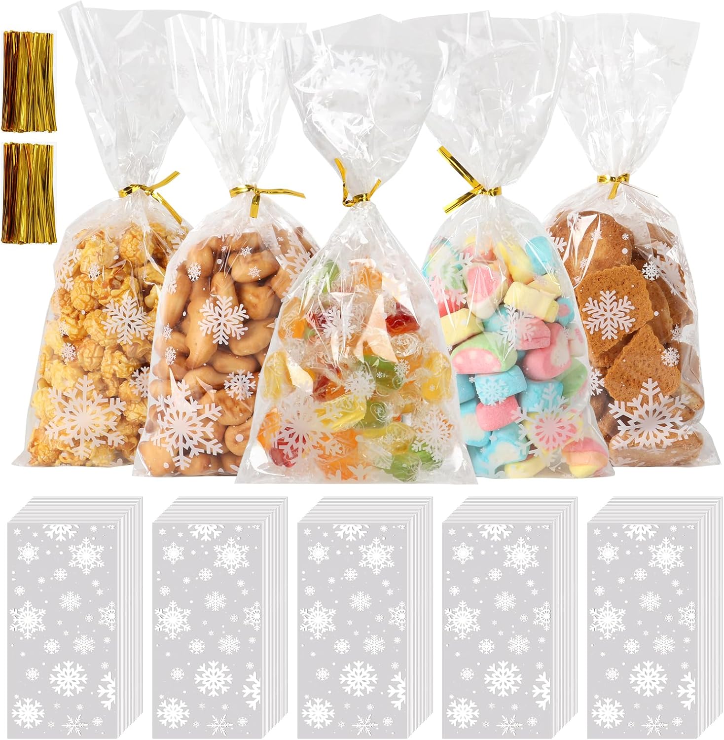 Amazon.com: TOEKSIX Winter Snowflake Treat Bags - 100pcs with 110 Gold ...