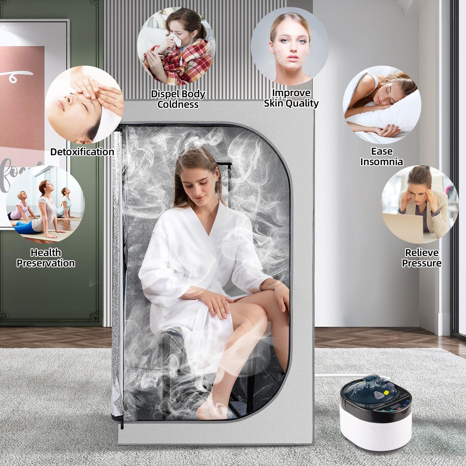 Snapklik.com : ZONEMEL Full Size Portable Steam Sauna Kit, Personal ...