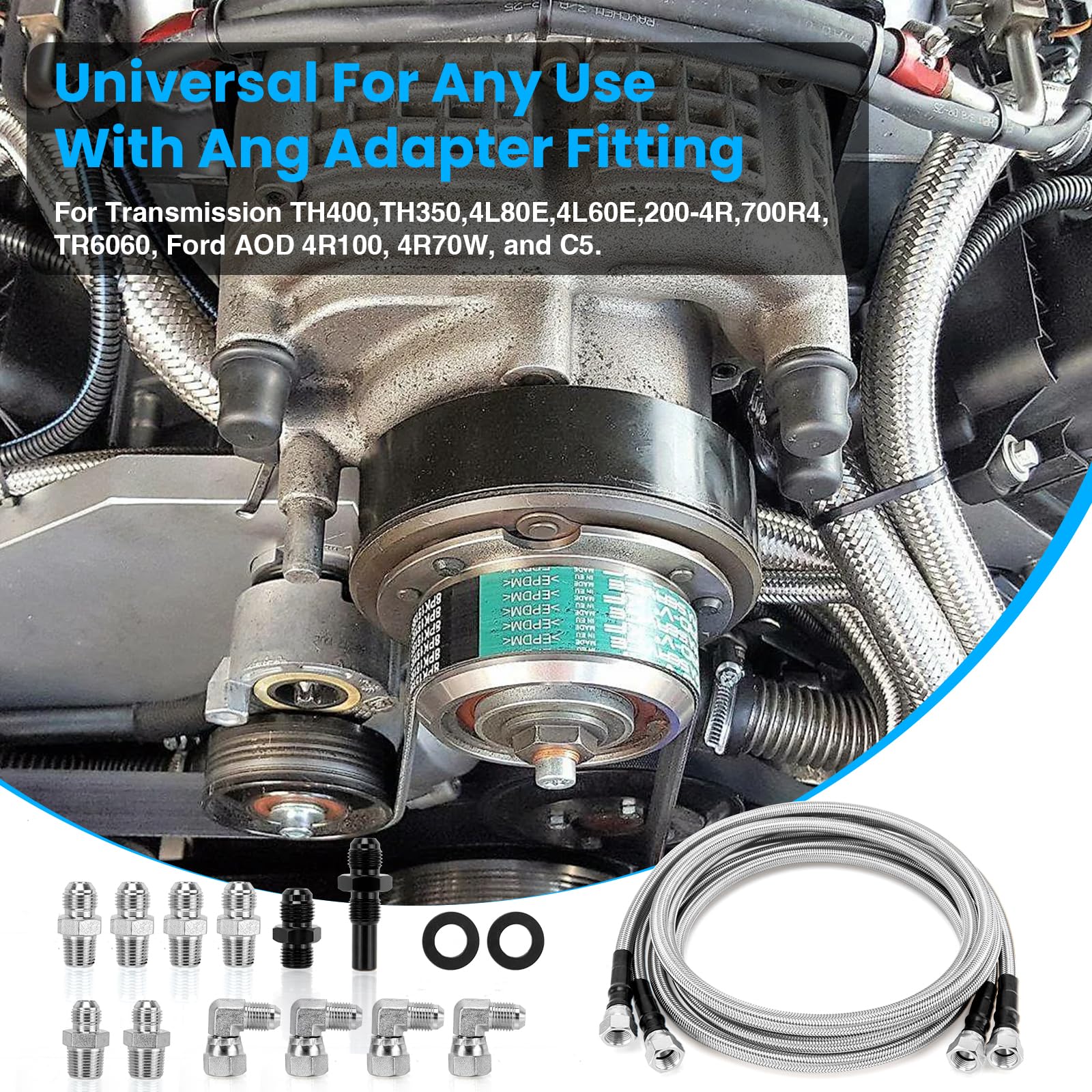 Snapklik.com : 6AN SS Braided Transmission Cooler Lines - 70" Compatible