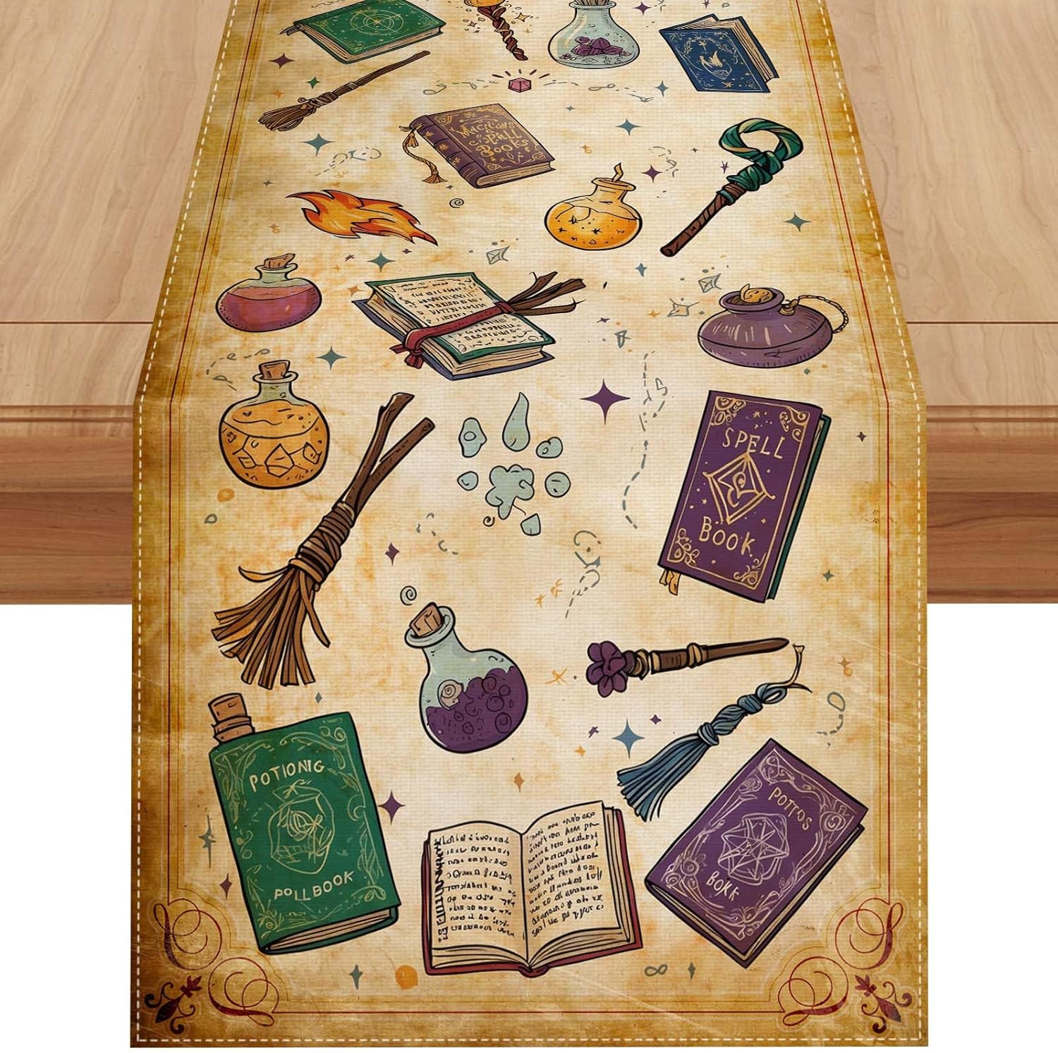 Amazon.com: Linen Magical Wizard Halloween Table Runner 72 Inches Long ...