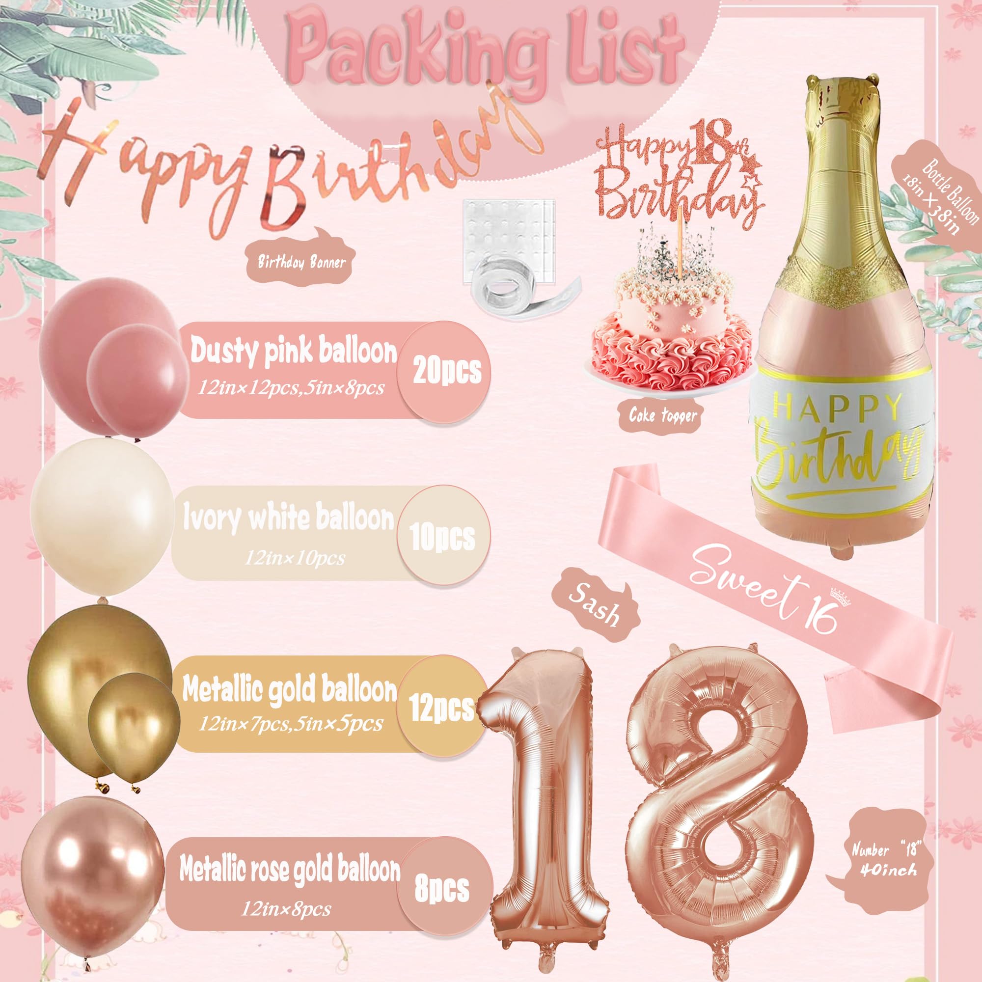 Snapklik.com : 18th Birthday Decorations For Girls, Happy 18th Birthday ...