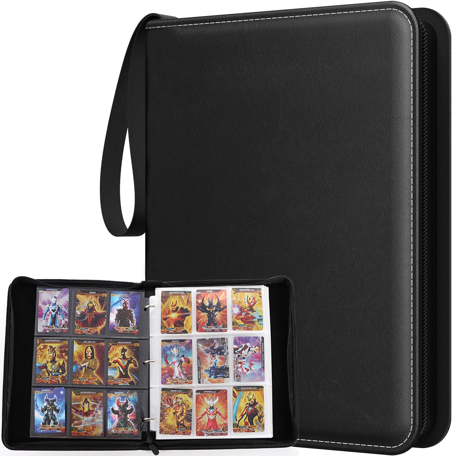 Trading Card Binder - 9 Pocket Album w Zipper - 360 Side Loading Folder ...