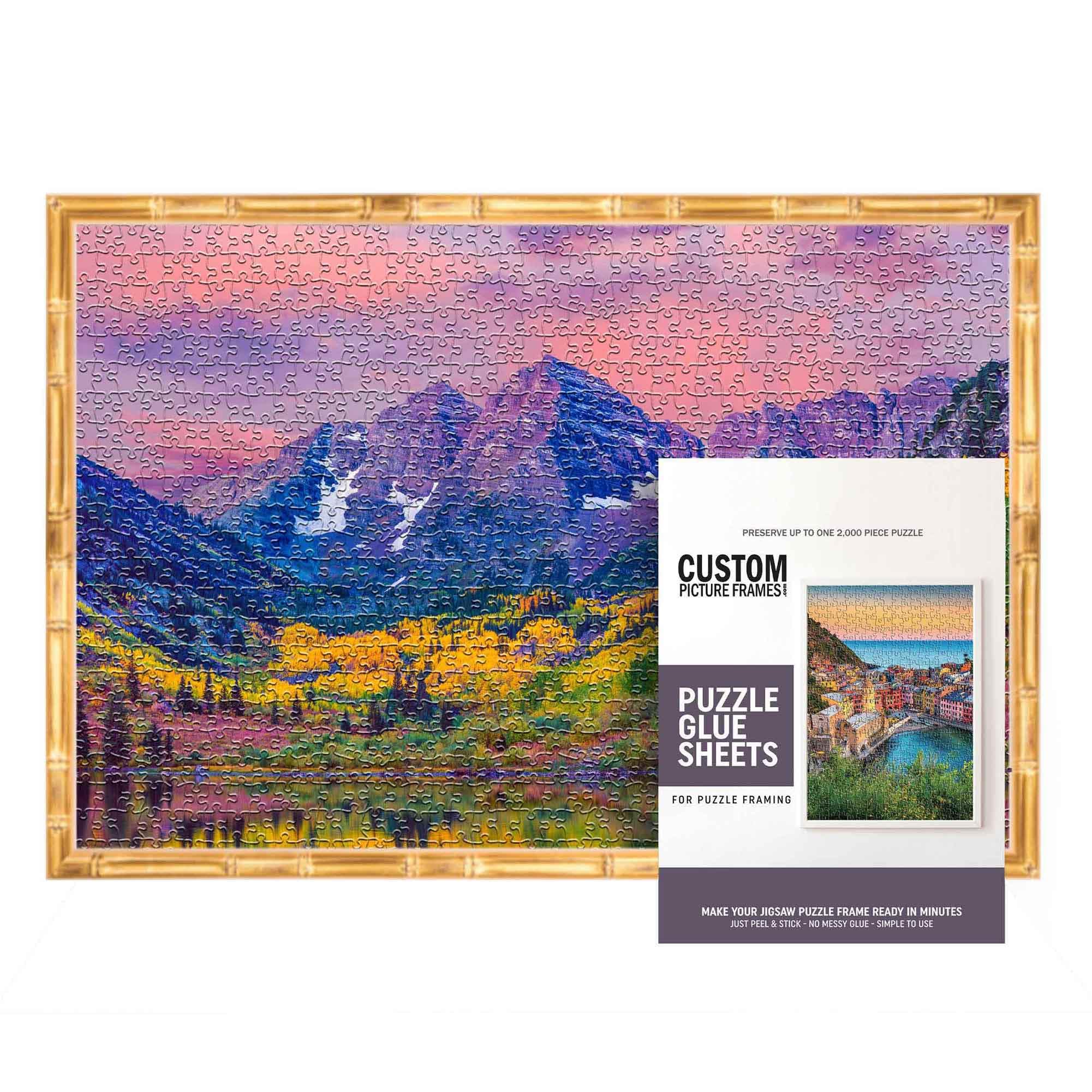 Amazon.com: 19.25x26.75 Puzzle Frame Kit with Glue Sheets | Gold Bamboo ...