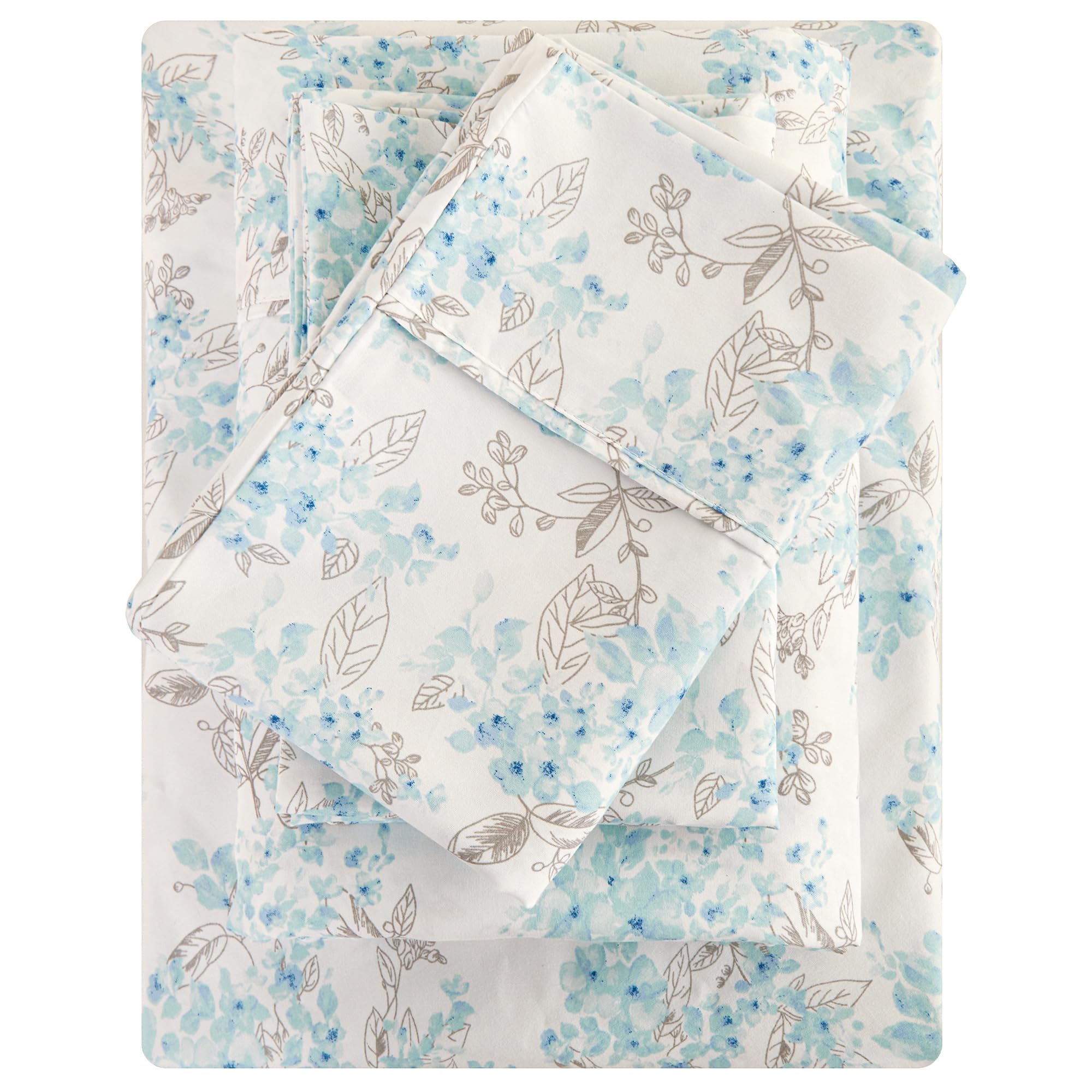 Viviland Floral Queen Sheet Set 4 Pieces Light Blue Flower Bed Sheet ...