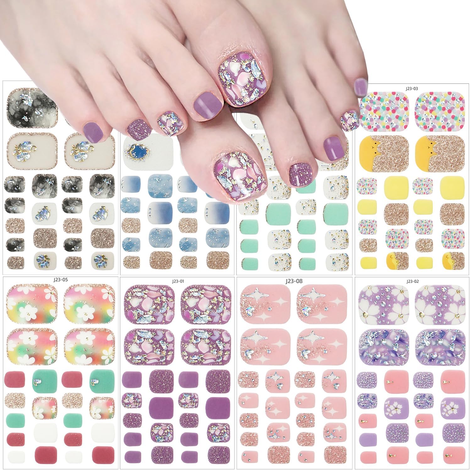 Amazon.com: Toenail Polish Stickers 8 Sheets Glitter Flower Stars Self ...