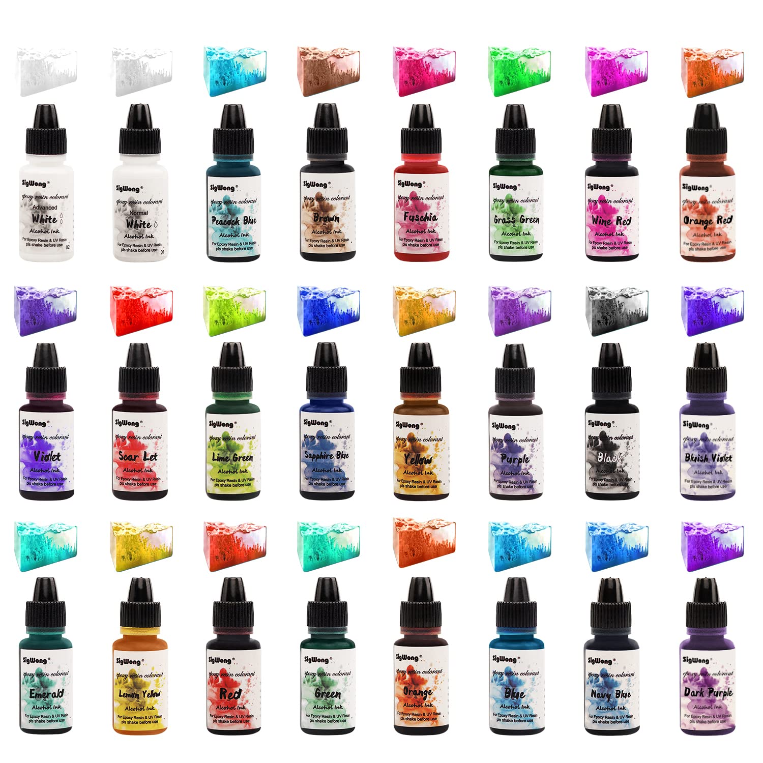 Alcohol Ink Set - 24 Bottles Vibrant Colors High Concentrated Alcohol ...
