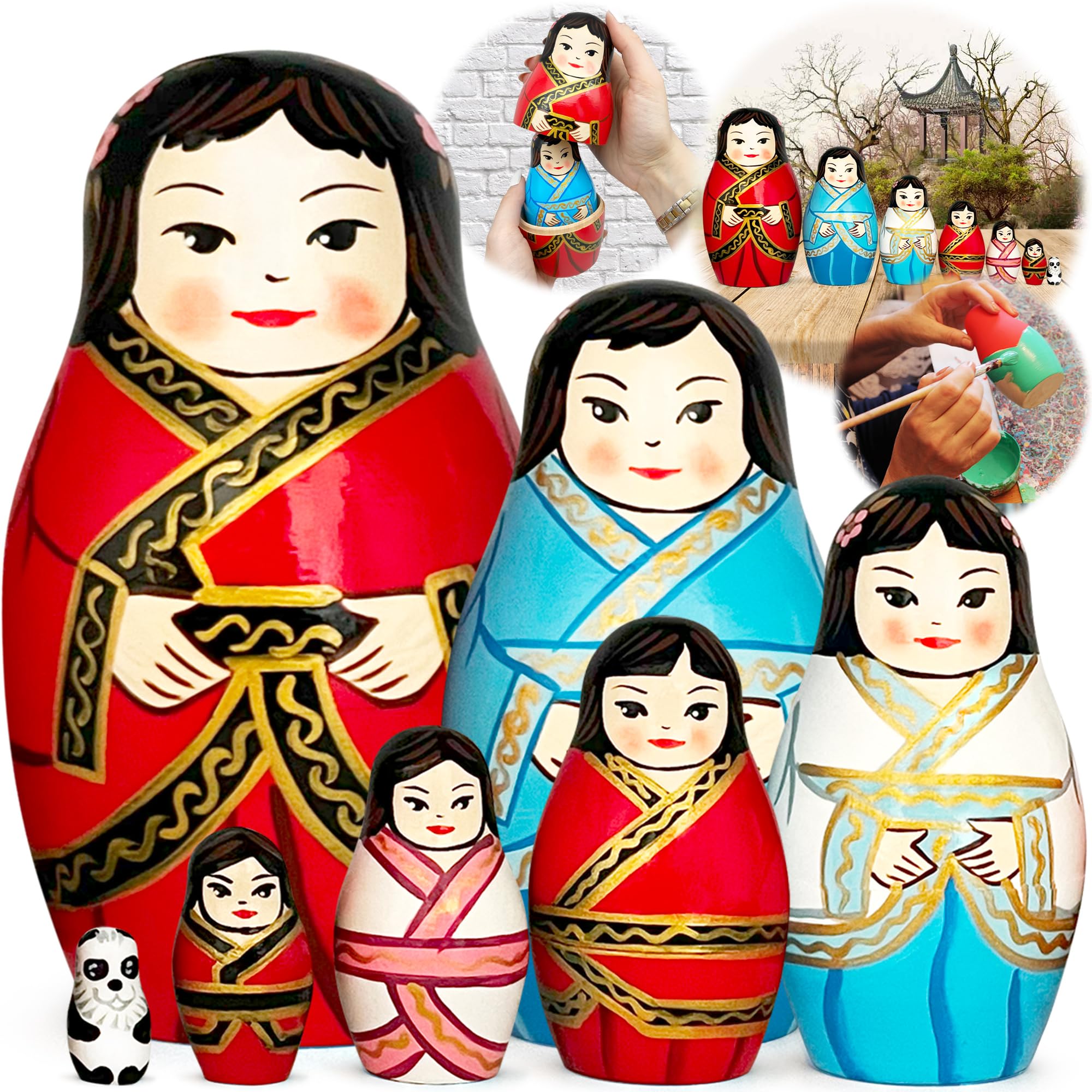 Amazon.com: Chinese Nesting Dolls Set 7 pcs - Matryoshka Dolls in ...