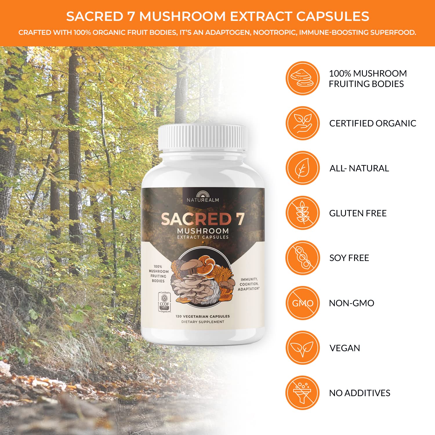 Snapklik.com : Naturealm - Sacred 7 Mushroom Extract Capsules - Lions Mane