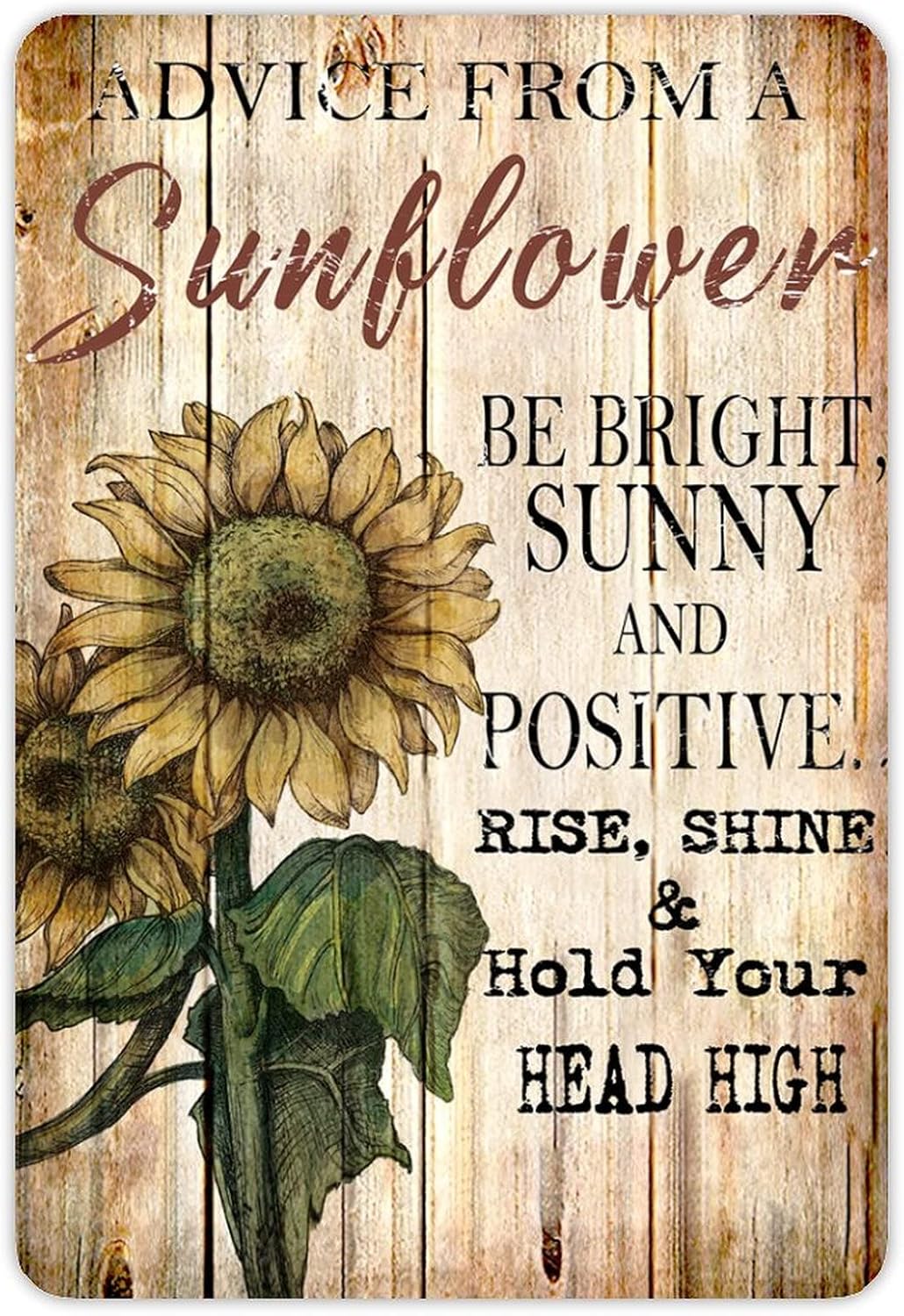 Amazon.com: Gold Sunflowers Floral Wooden Texture Metal Sign Be Bright ...