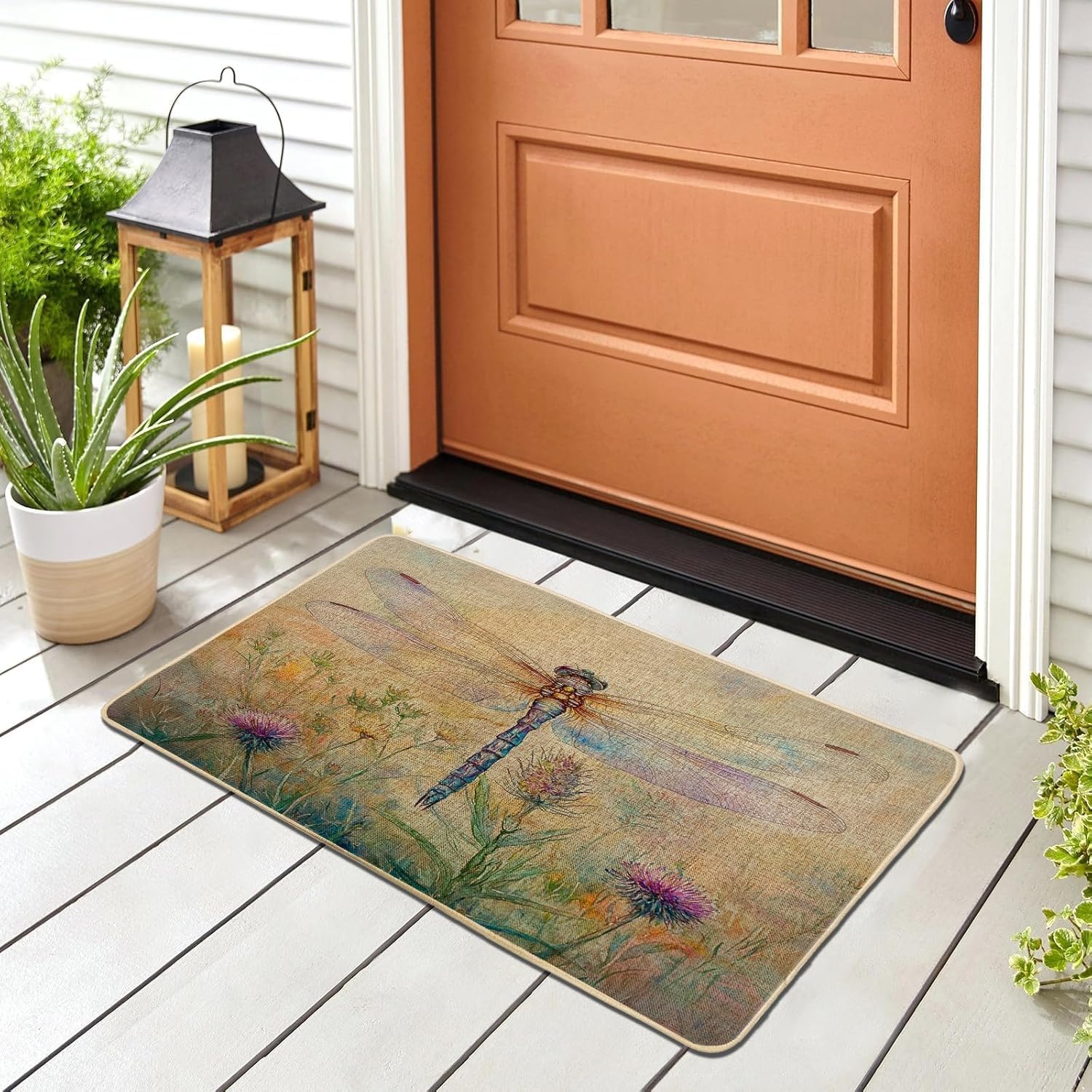Amazon.com: Watercolor Dragonfly Front Black Door Mat Outside Inside ...