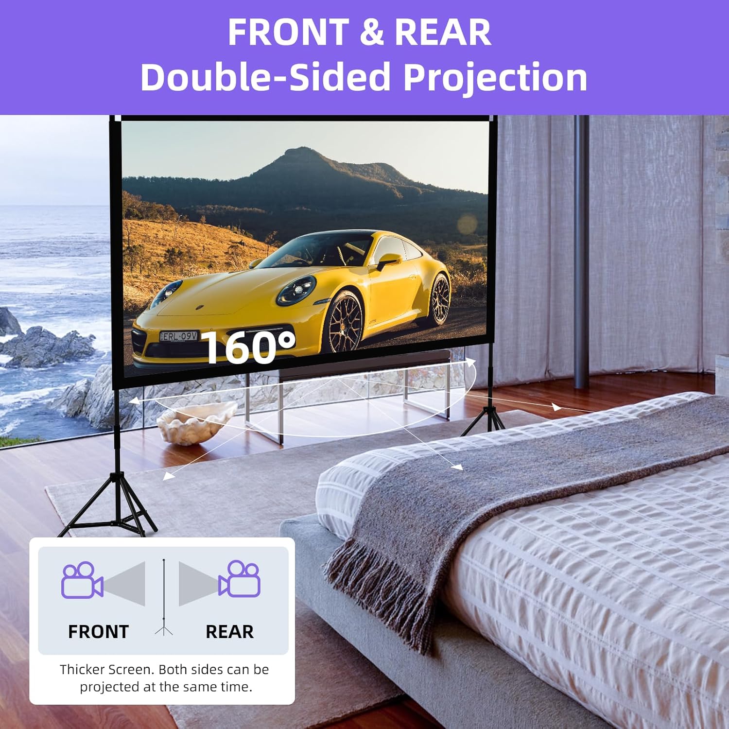 Projector Screen with Stand, Towond 84 inch Outdoor Projector Screen ...
