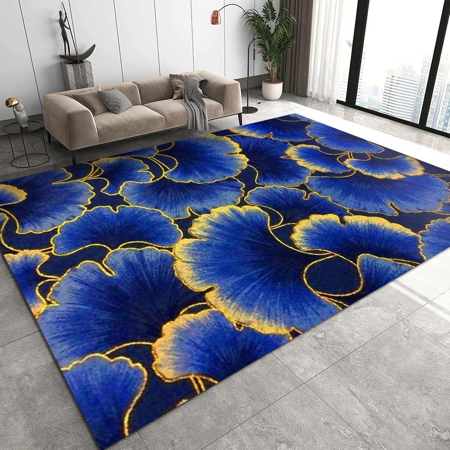 Amazon.com: Blue Ginkgo Leaf Carpet, 3D Plant Area Rugs, Shock ...