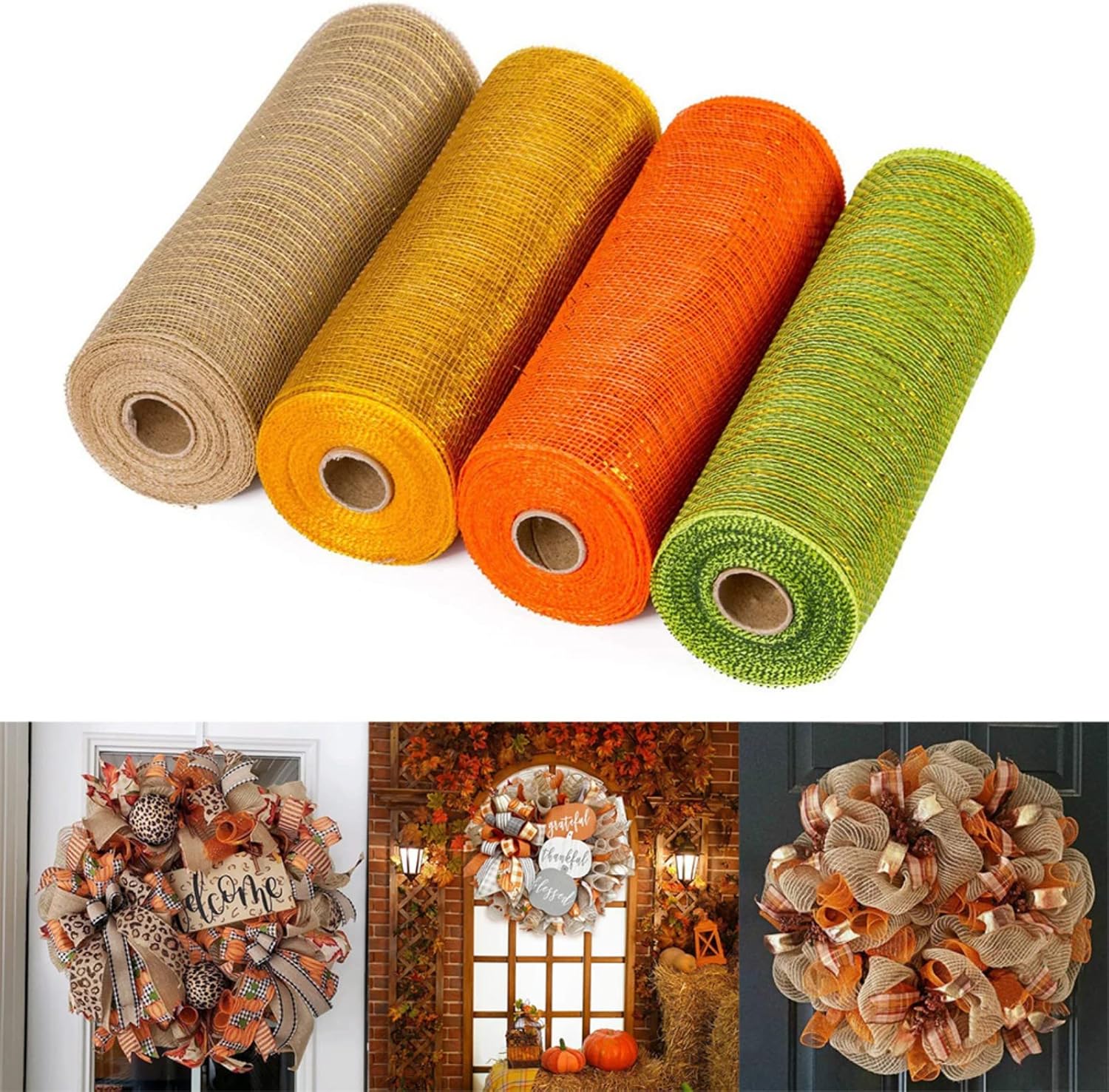 Amazon.com: 4 Rolls Poly Burlap DIY Deco Mesh, 10Inch x 30 ft Holiday ...