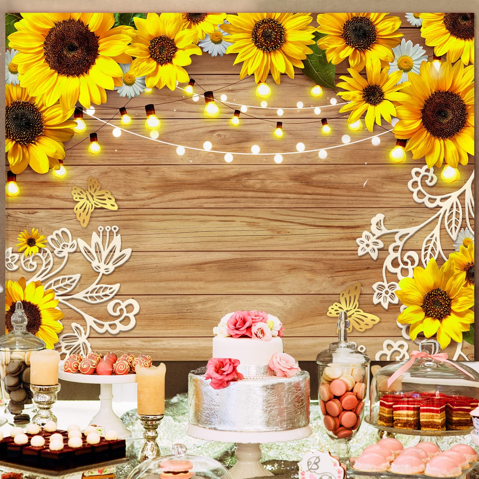 Photo Booth Background Sunflower Happy Birthday Banner - 150x90cm Vinyl ...