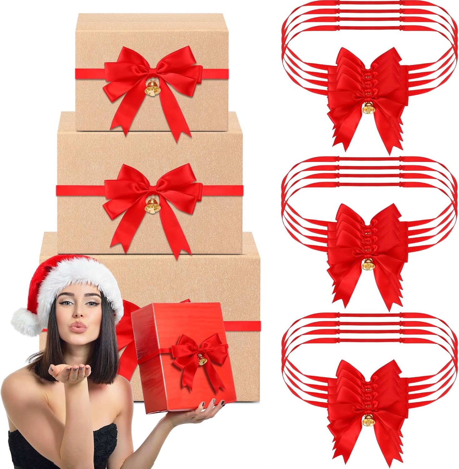 Amazon.com: Lyrow 50 Pieces Christmas Stretch Loops with Bows and Bells ...