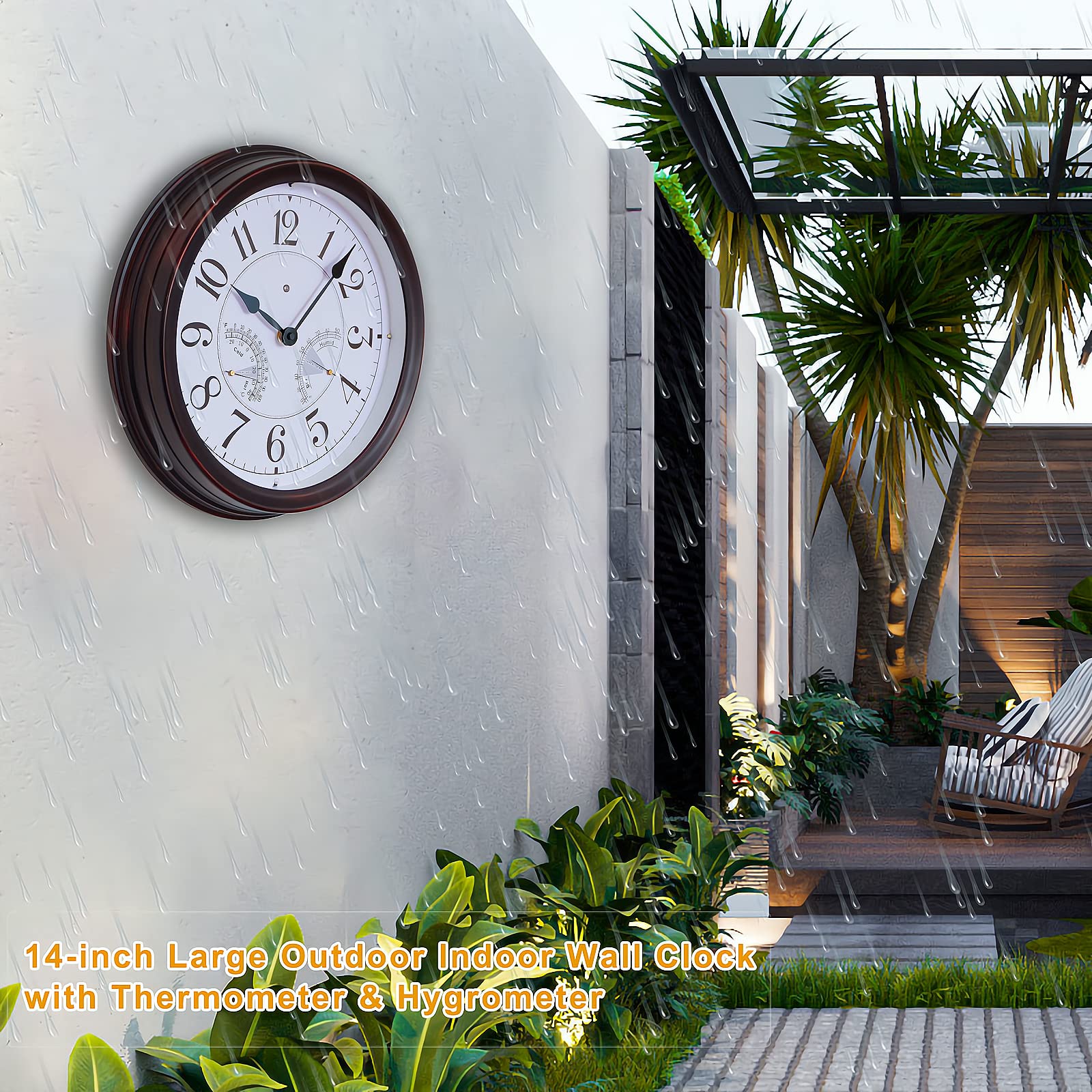 LOMANDA Outdoor/Indoor Garden Clock Large Waterproof Illuminated Wall ...