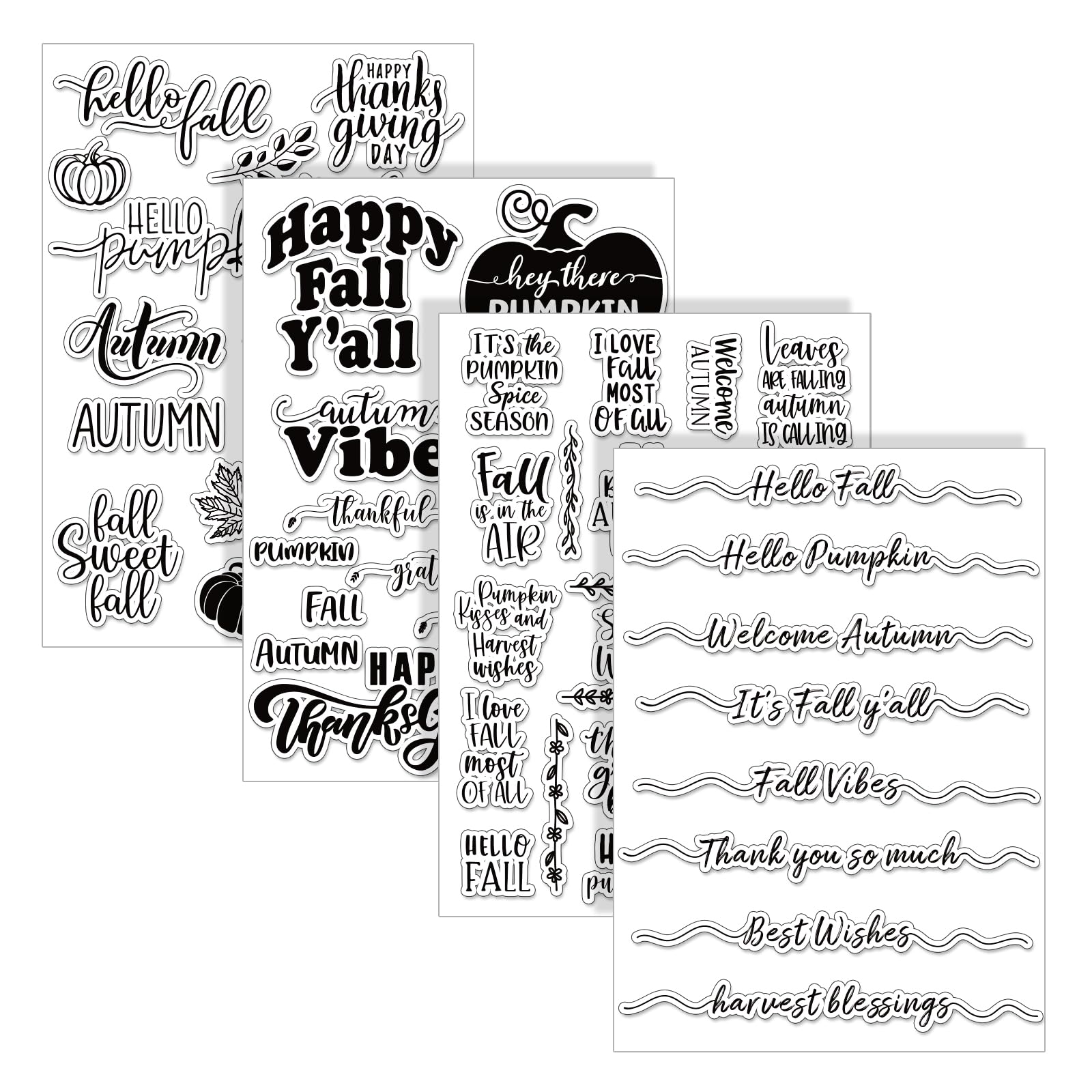 Snapklik.com : 4 Sheet Fall Thanksgiving Words Clear Stamps Greeting ...