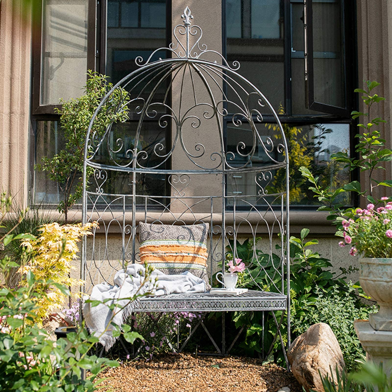 Garden Arch Bench Rose Arbours Archway For Climbing Plants Outdoor ...