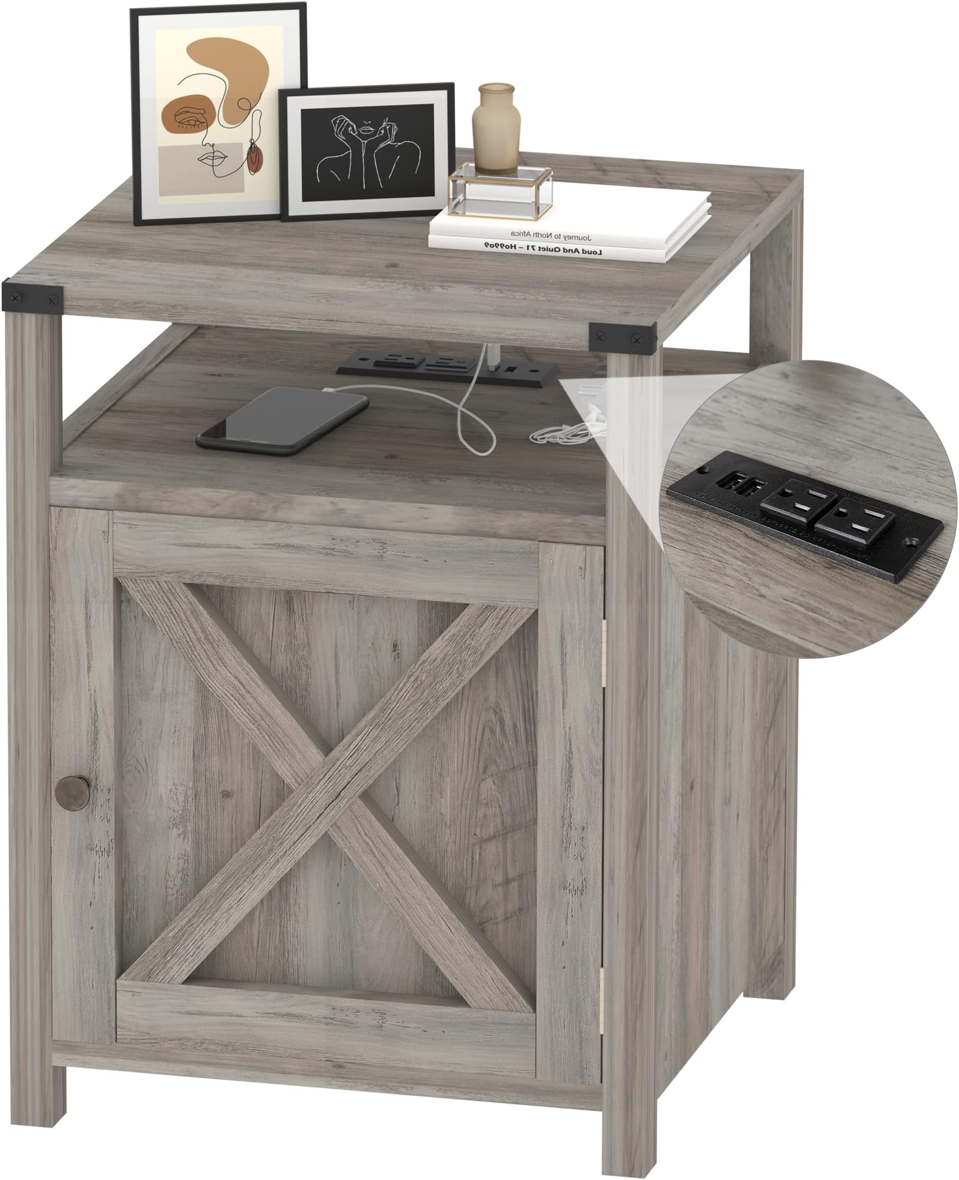 Amazon.com: LDTTCUK End Table with Charging Station, Side Table with ...