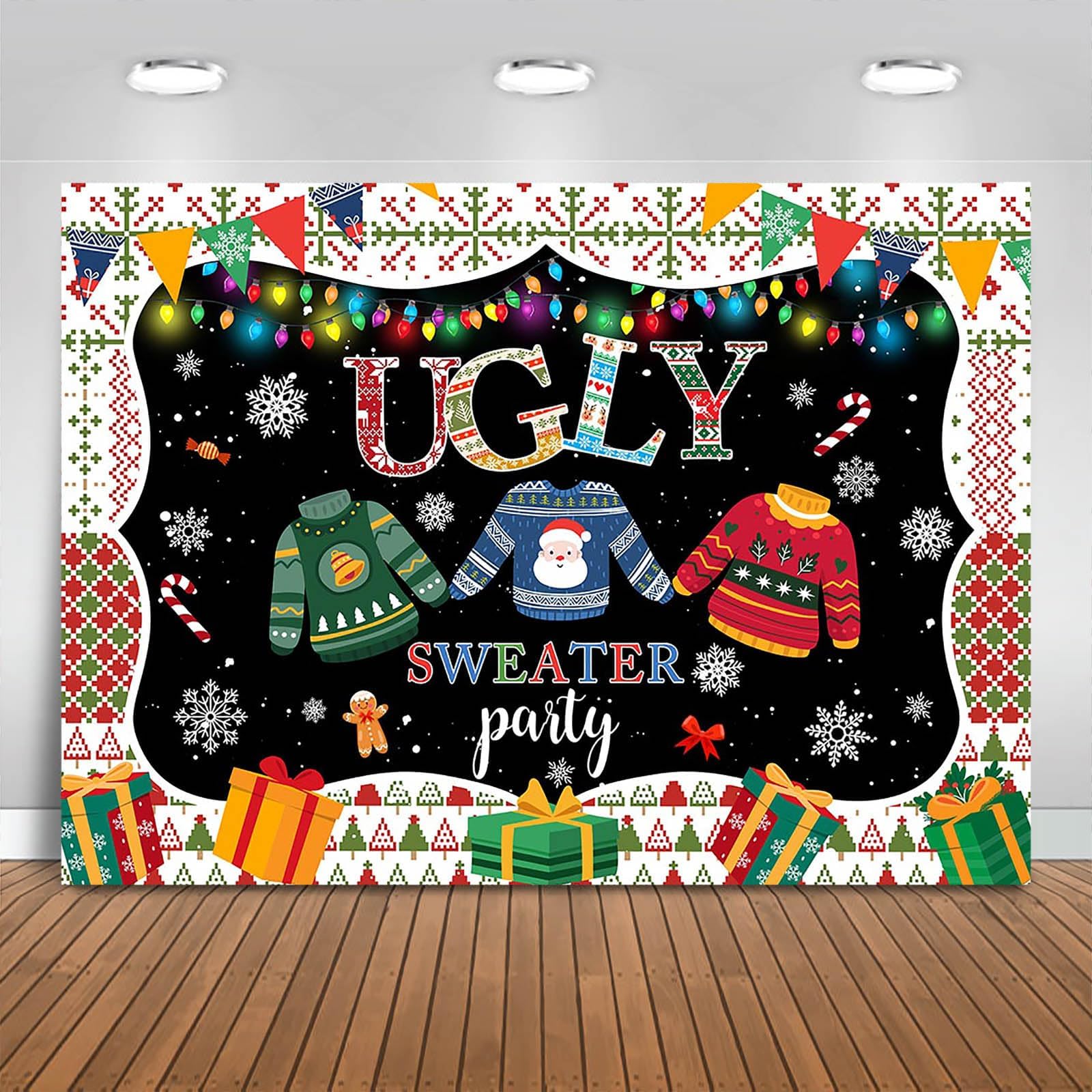 Amazon.com : Fitumiw Ugly Sweater Party Backdrop 7x5ft Winter Merry ...
